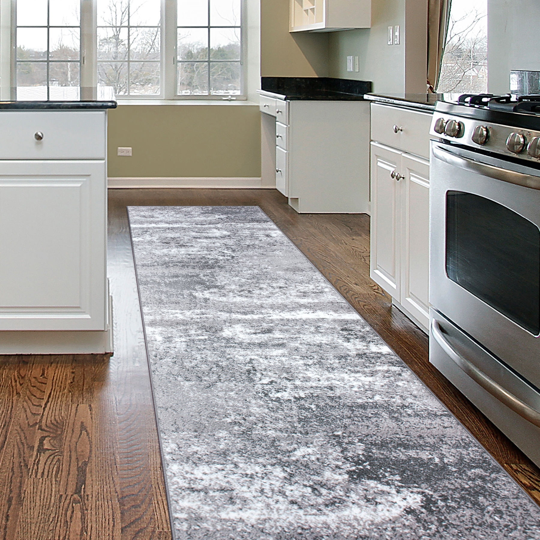 World Rug Gallery Distressed Abstract Watercolor Gray 2' x 7' Runner ...