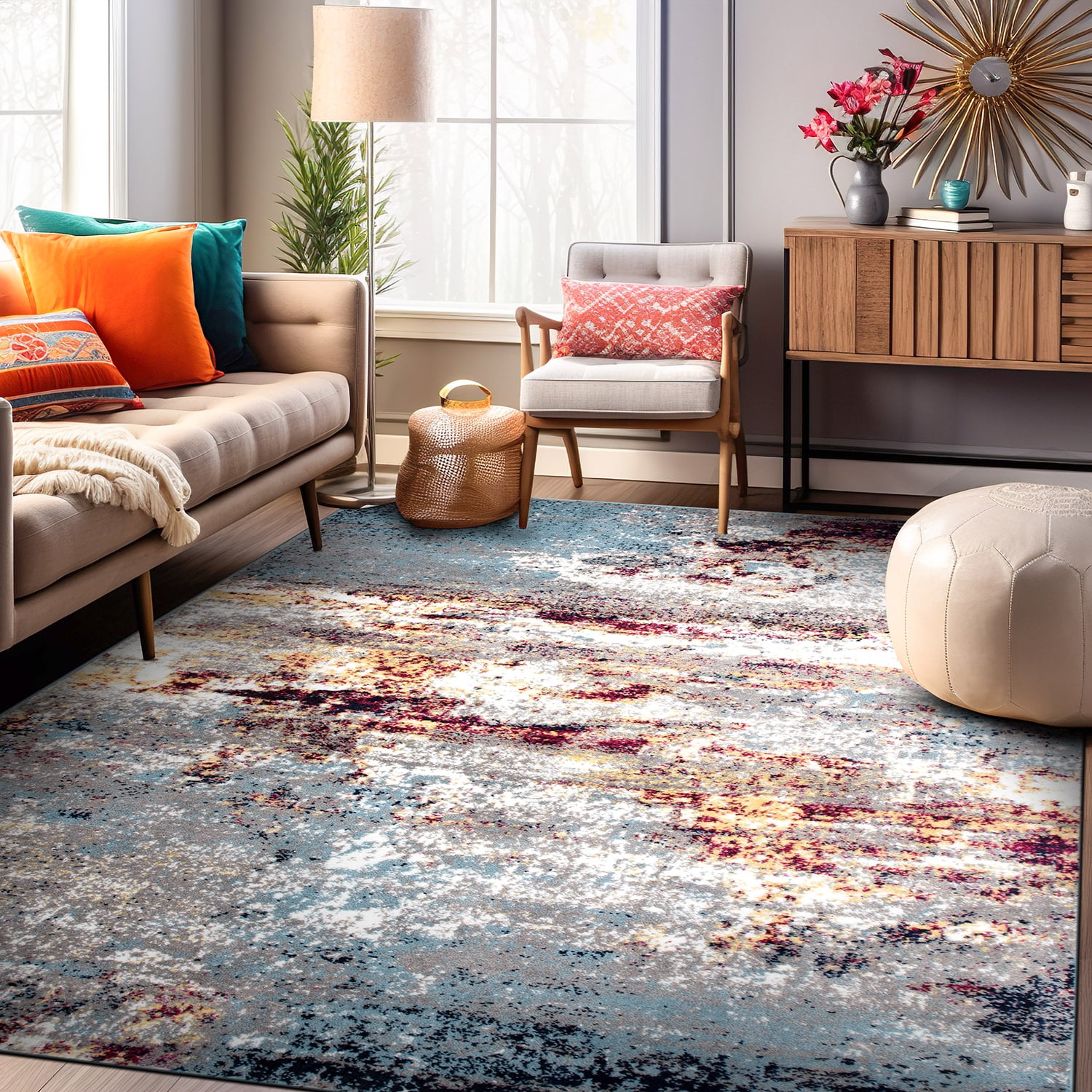 World Rug Gallery Distressed Abstract Watercolor Multi 7'10" x 10' Area ...