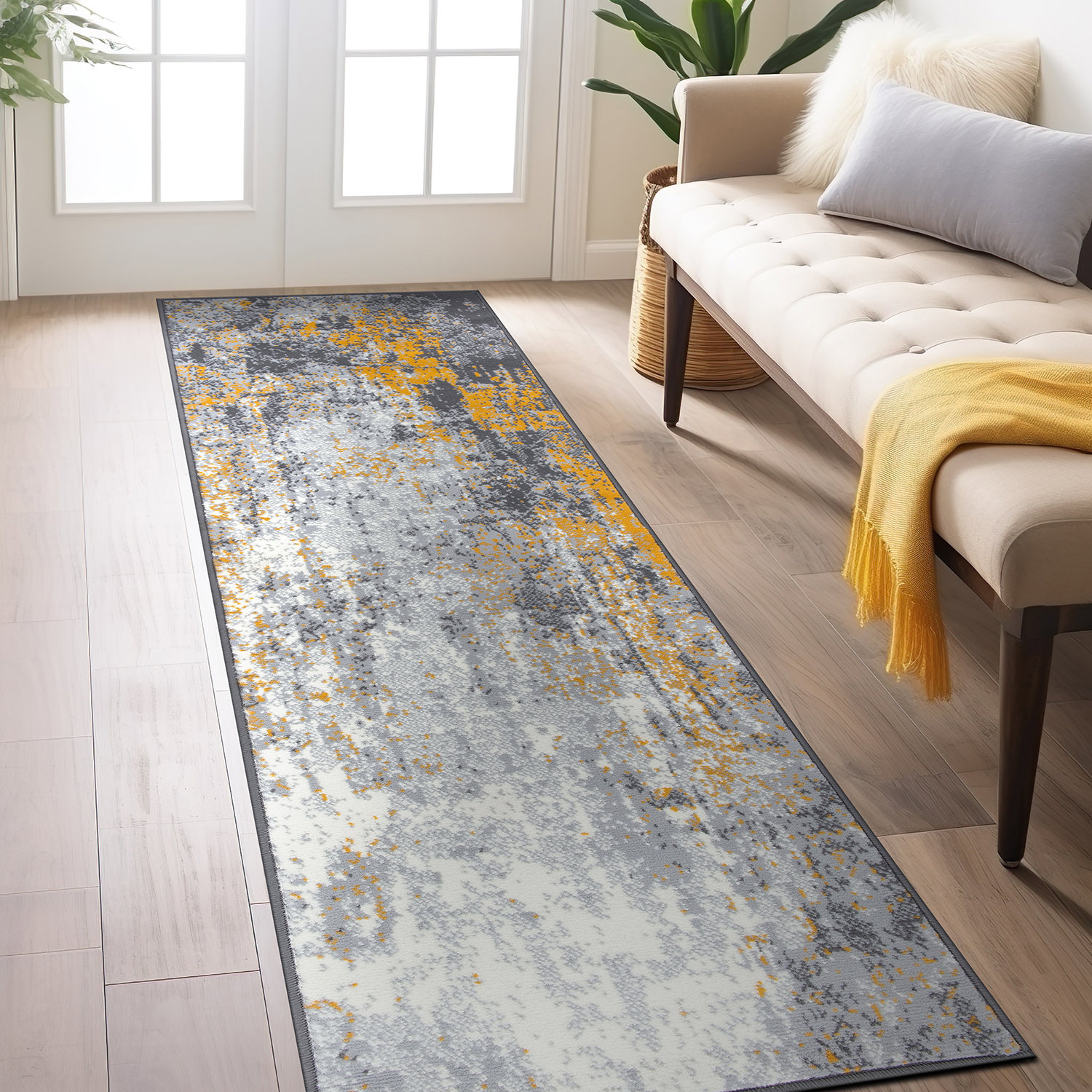 World Rug Gallery Distressed Contemporary Abstract Area Rug - Mustard 2 ...