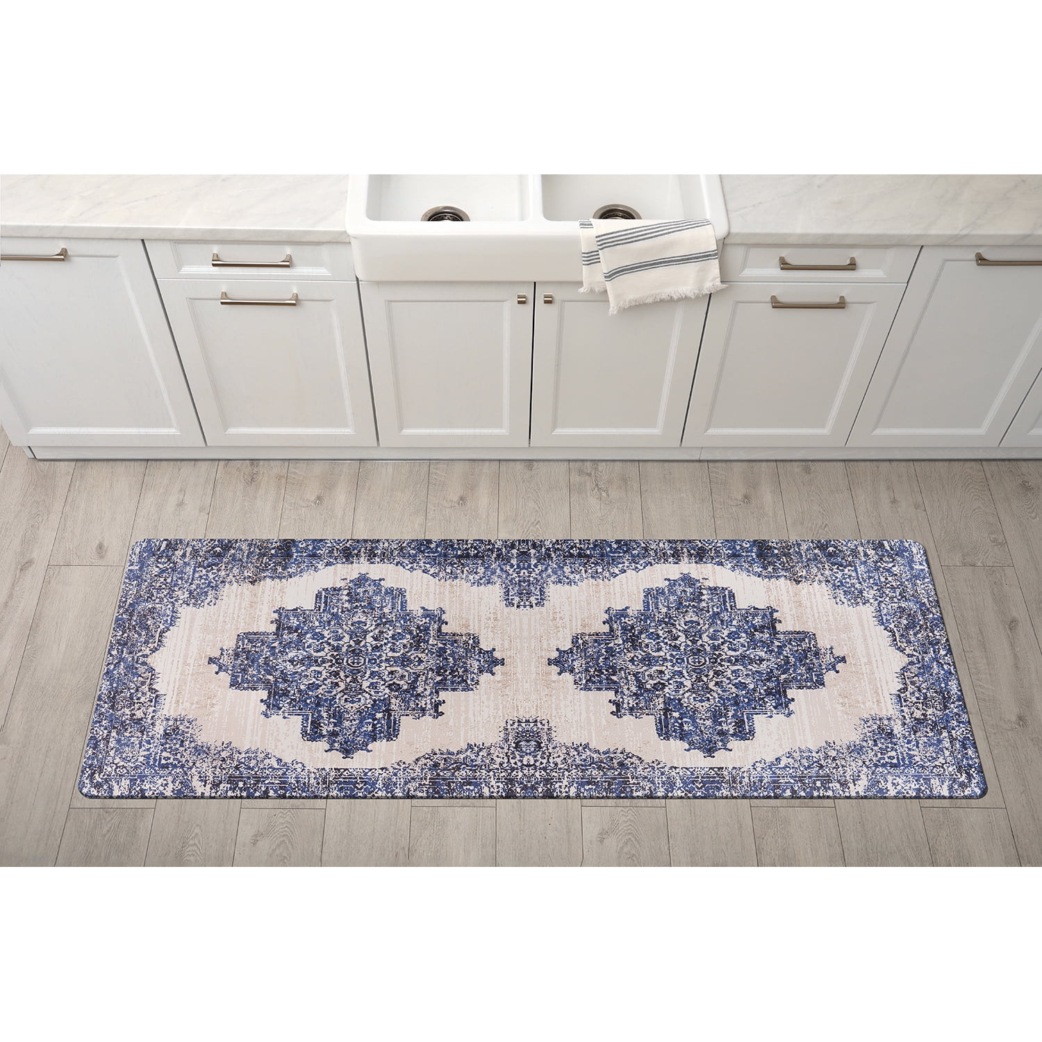World Rug Gallery Distressed Medallion Cushioned Anti Fatigue Kitchen ...
