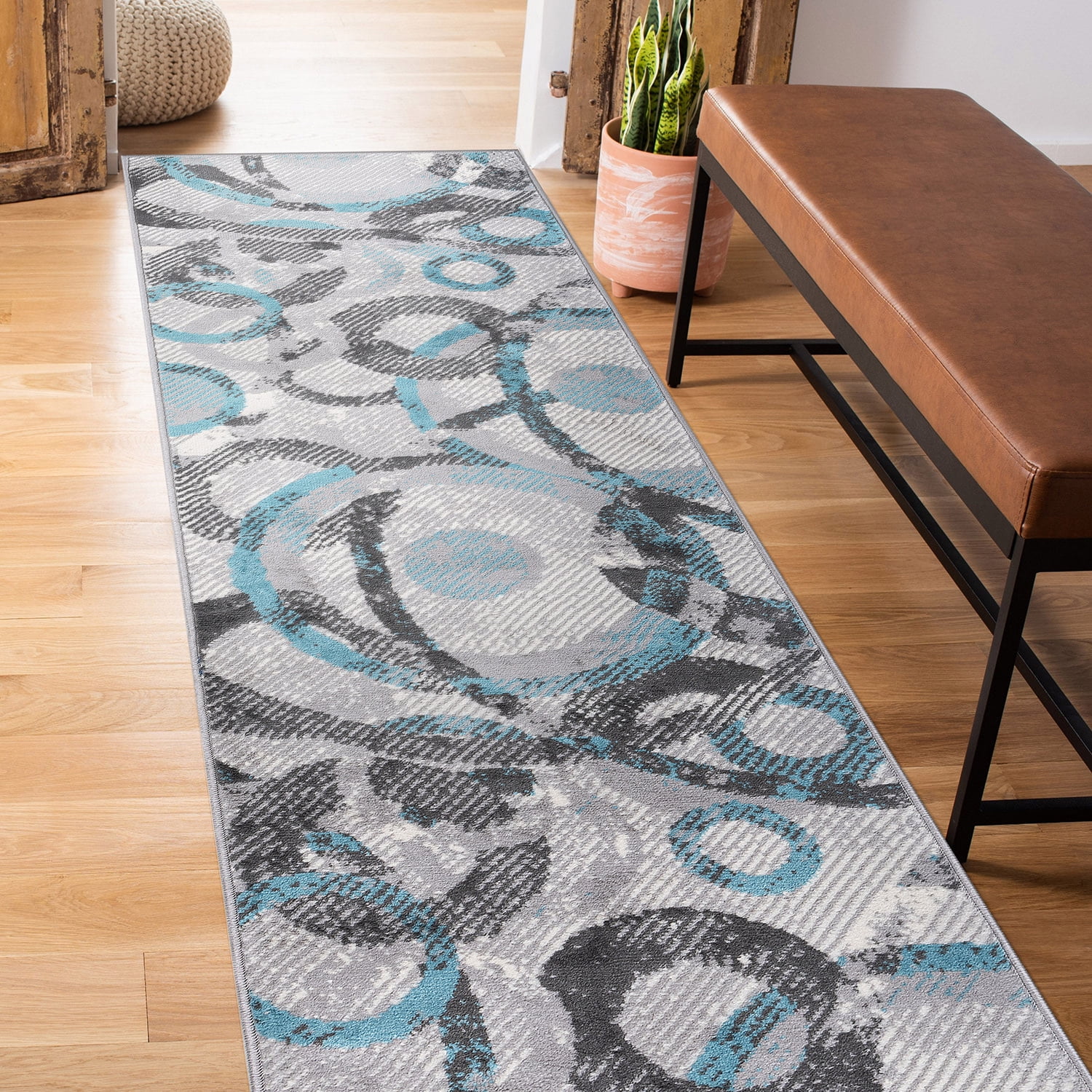 World Rug Gallery Distressed Modern Circles Stain Resistant Soft Area ...