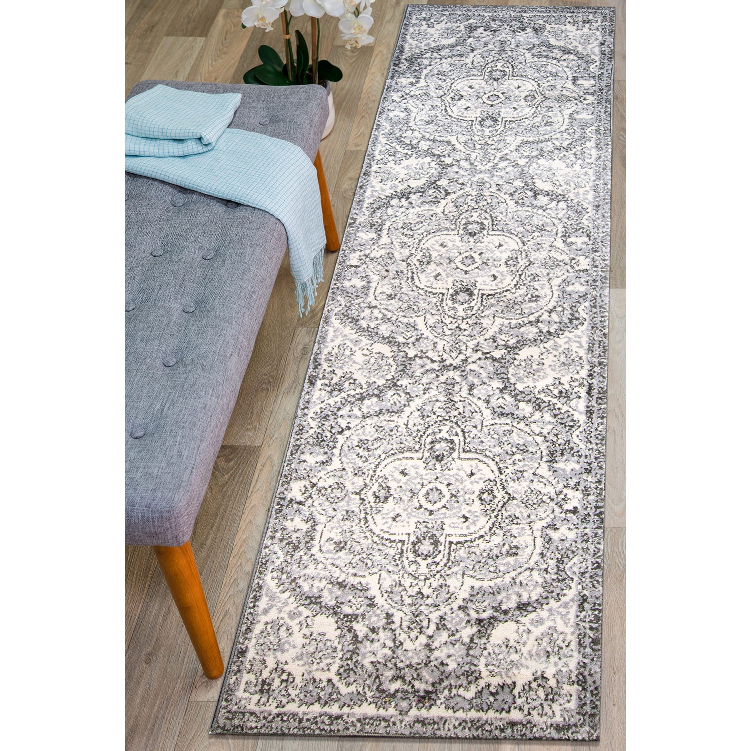 World Rug Gallery Distressed Vintage Bohemian Ivory 2' x 7' Runner Rug ...