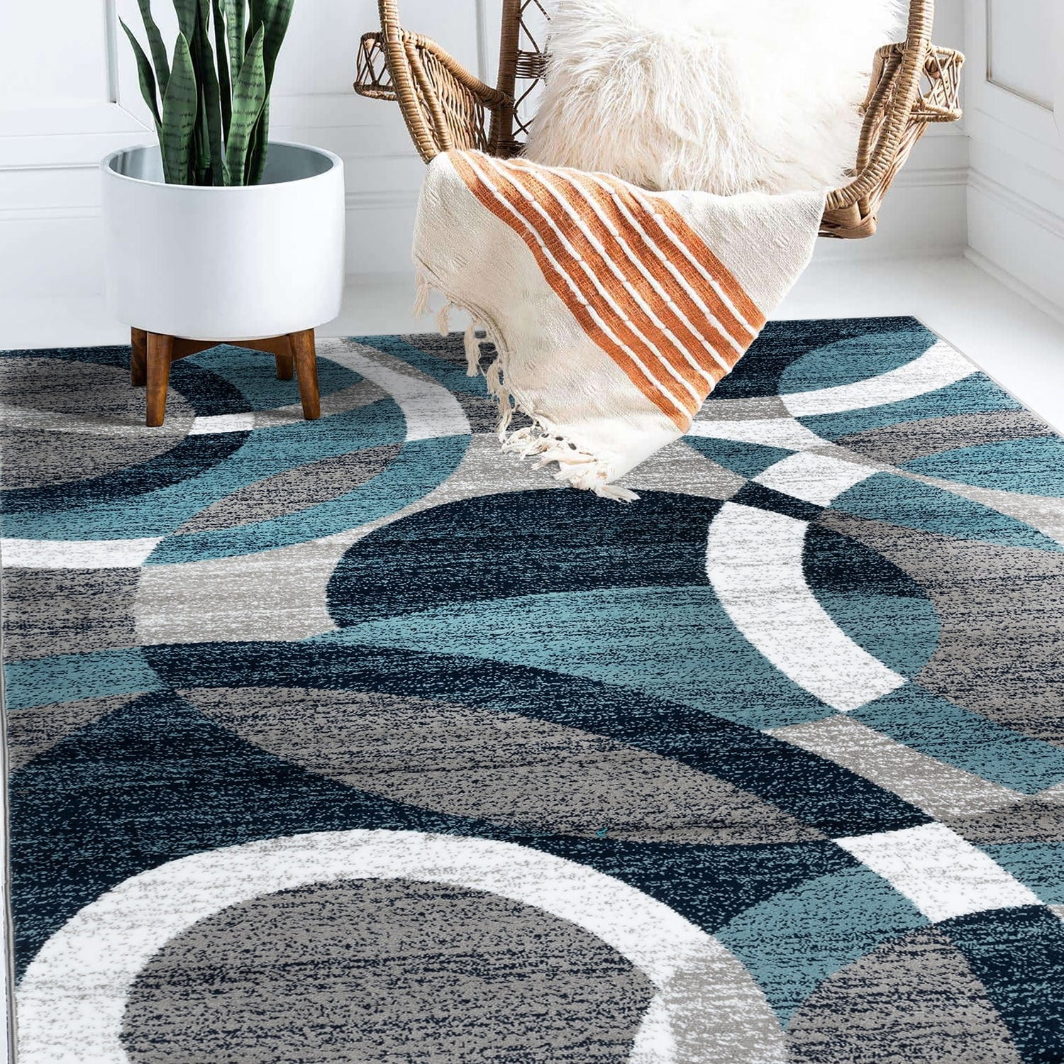 World Rug Gallery Geometric Circles Area Rug Blue 10' x 14' 10' x 14 ...