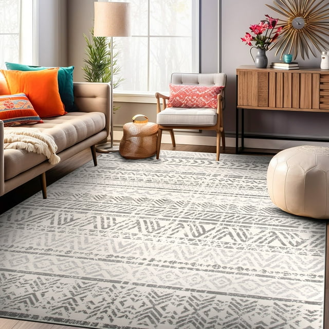 World Rug Gallery Geometric Distressed Bohemian Gray 5'x7' Area Rug ...