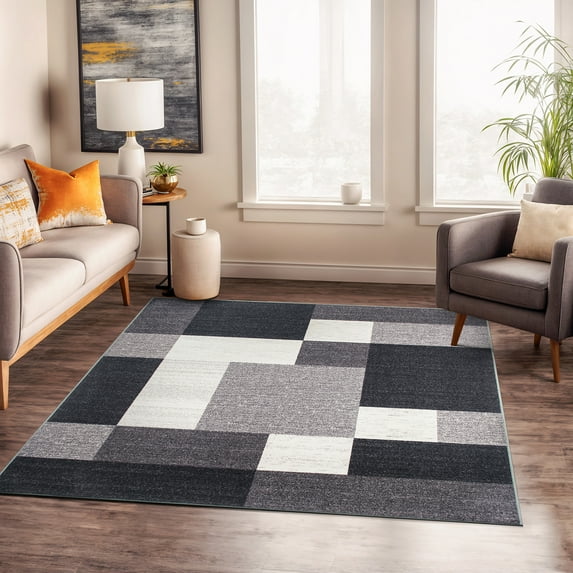 World Rug Gallery Modern Boxes Design Non-slip (Non-skid) Area Rug ...