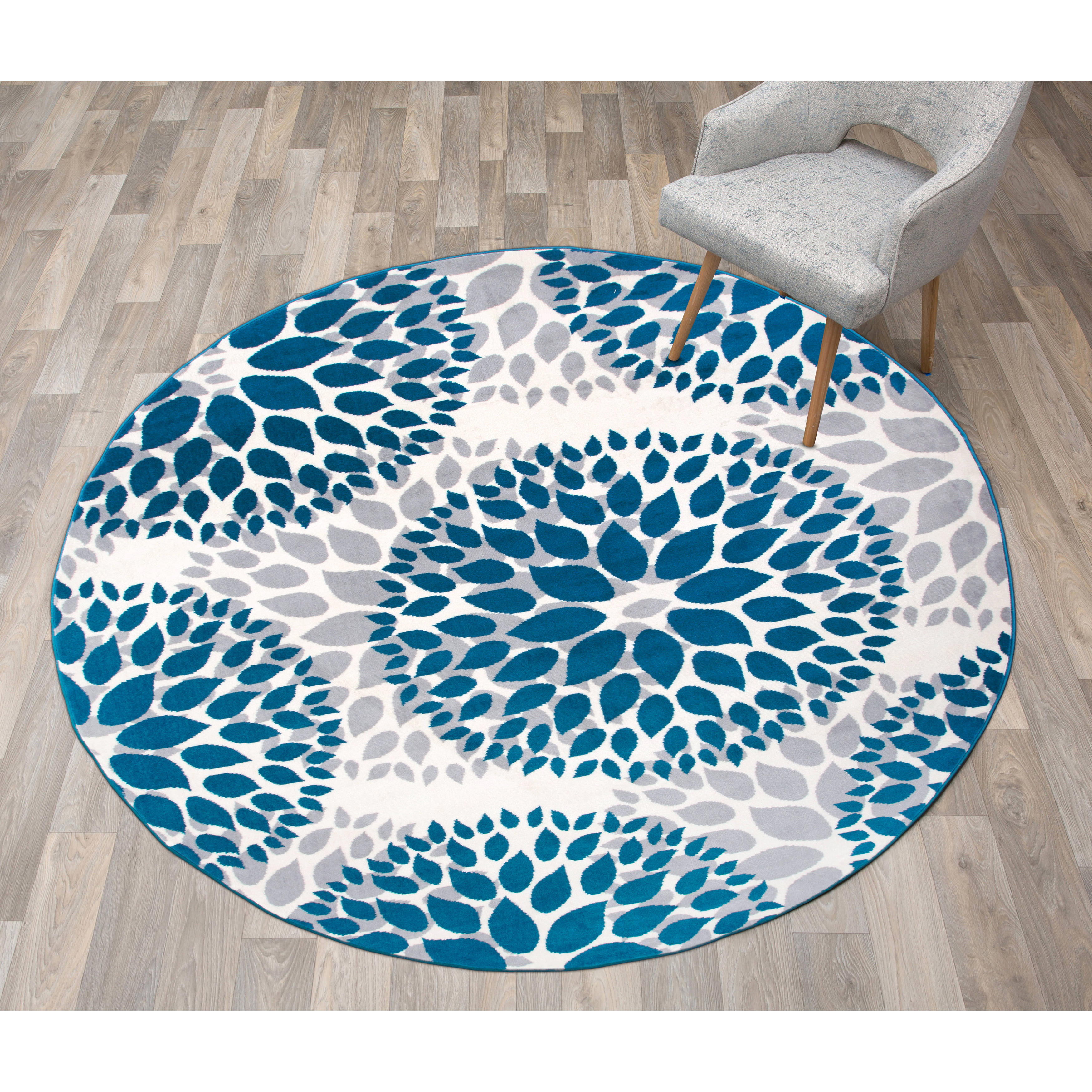 World Rug Gallery Modern Floral Circles Blue 6'6