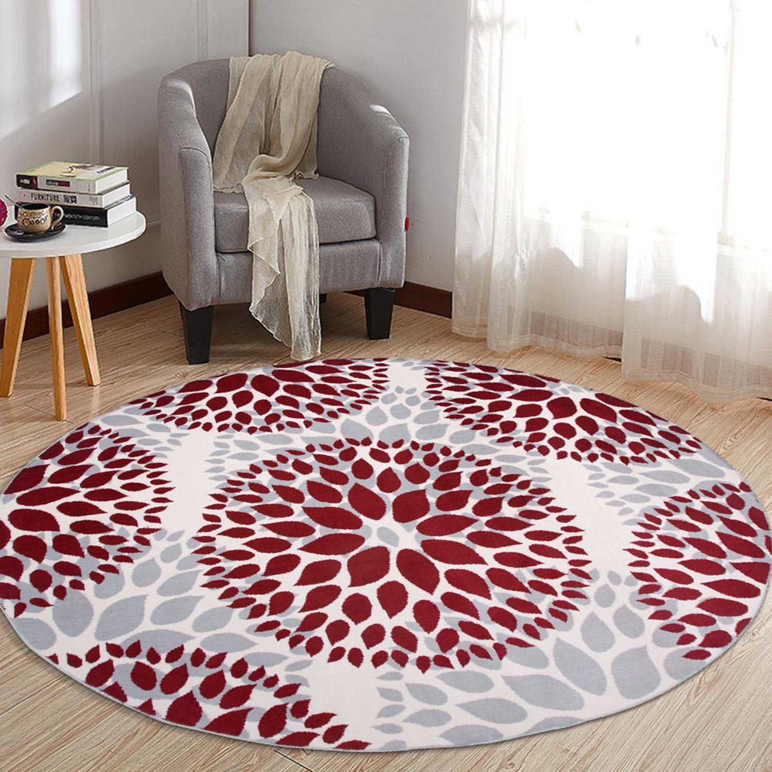 World Rug Gallery Modern Floral Circles Red 6'6" Round Rug - Walmart.com