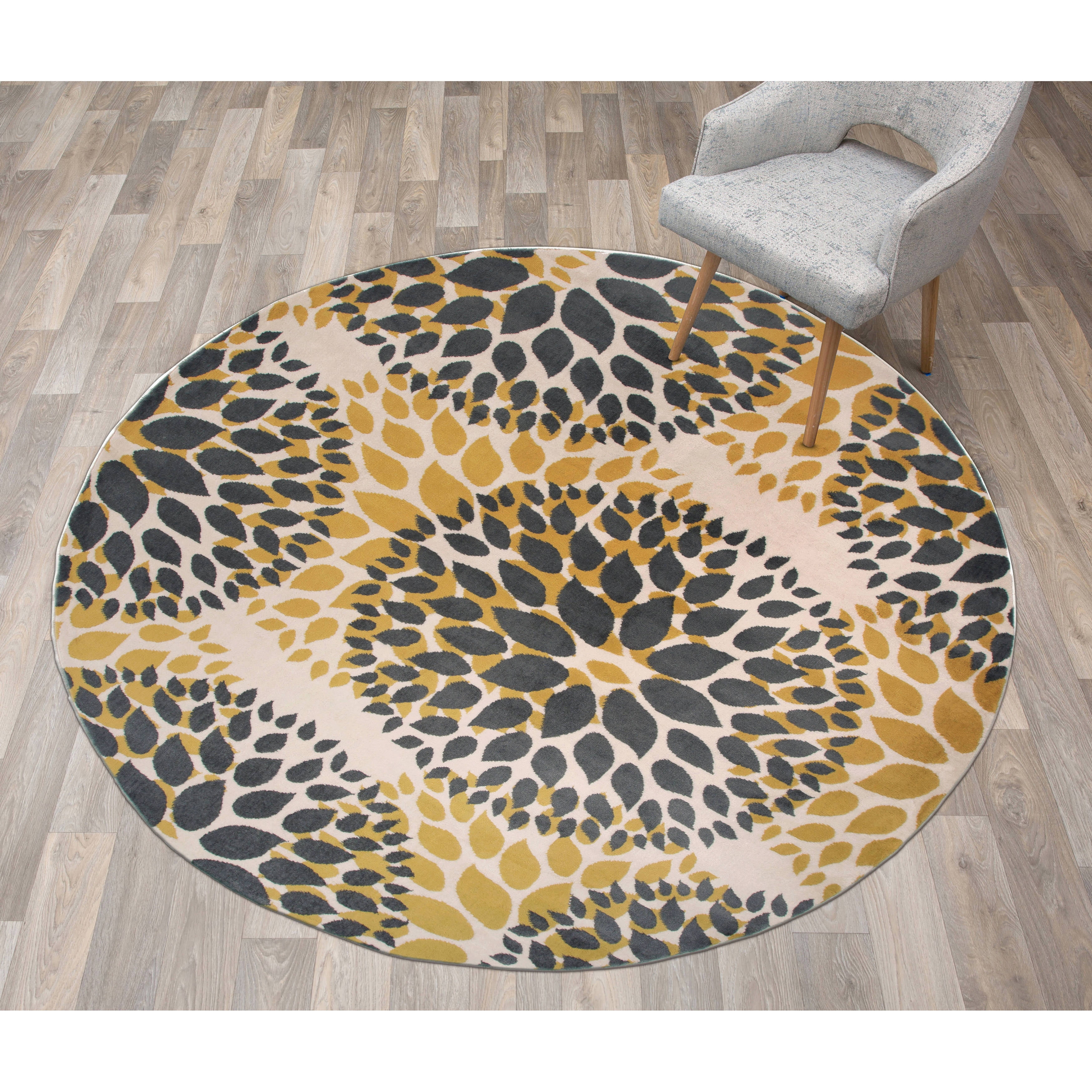 World Rug Gallery Modern Floral Circles Yellow 6'6" Round Rug - Walmart.com