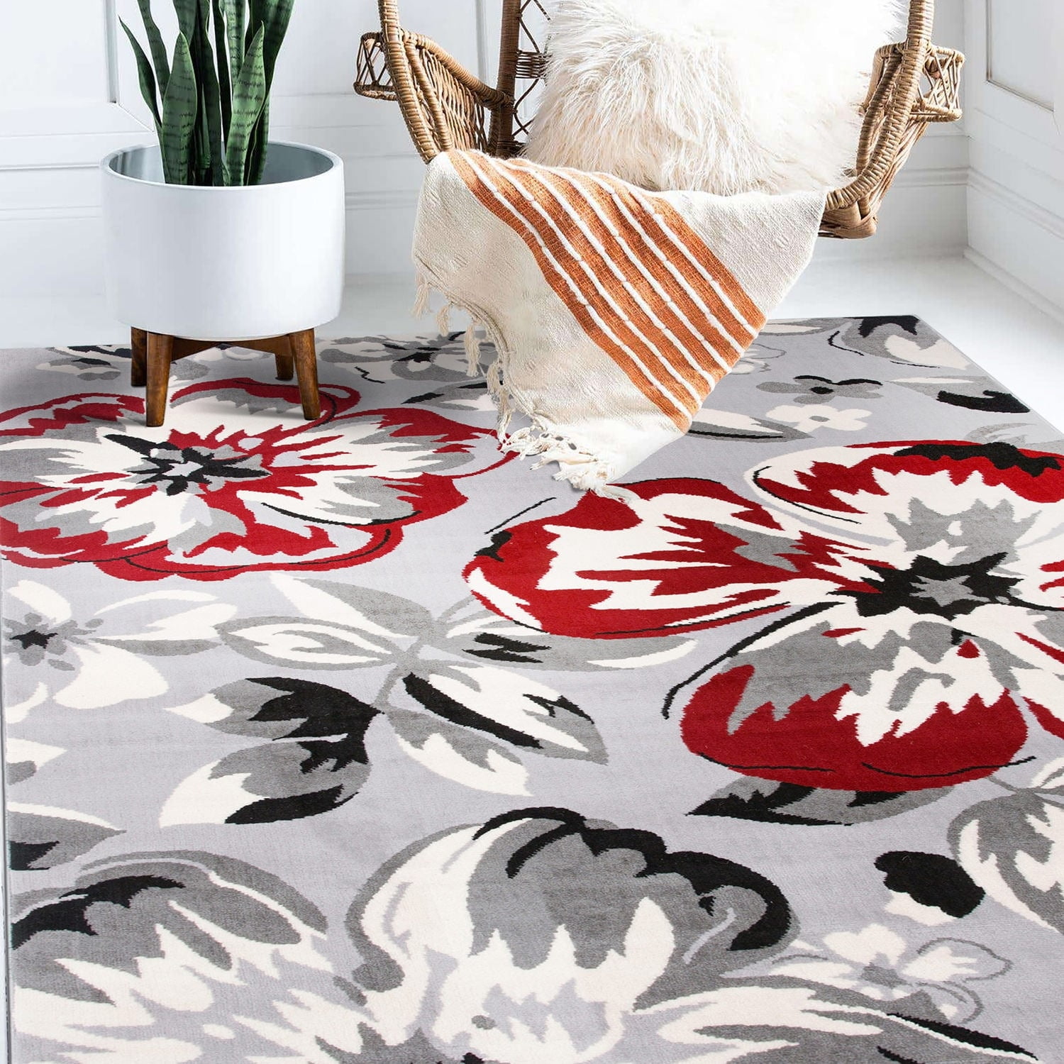 Rugshop Modern Floral Area Rugs 6' 6" x 9' Red - Walmart.com