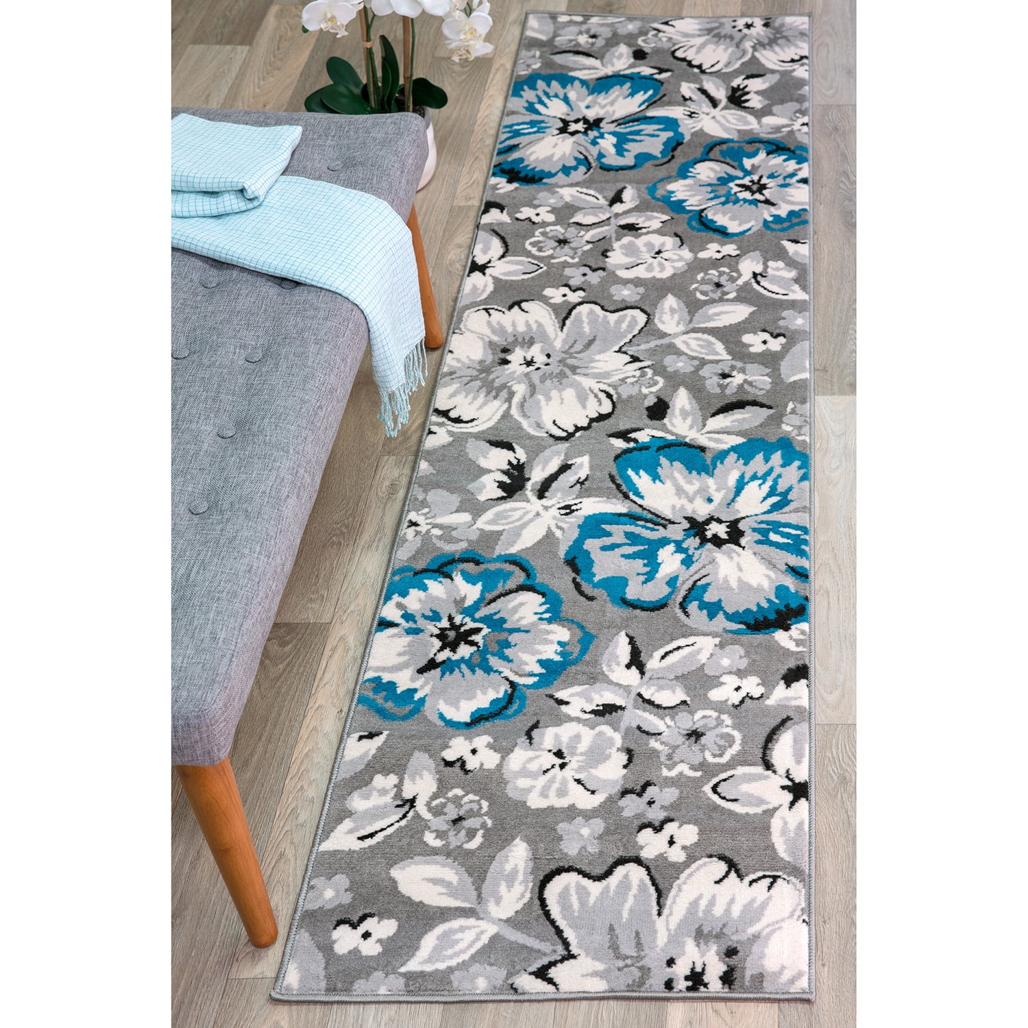 World Rug Gallery Floral Design Blue 2' x 7' Hallway Long Floor Area ...