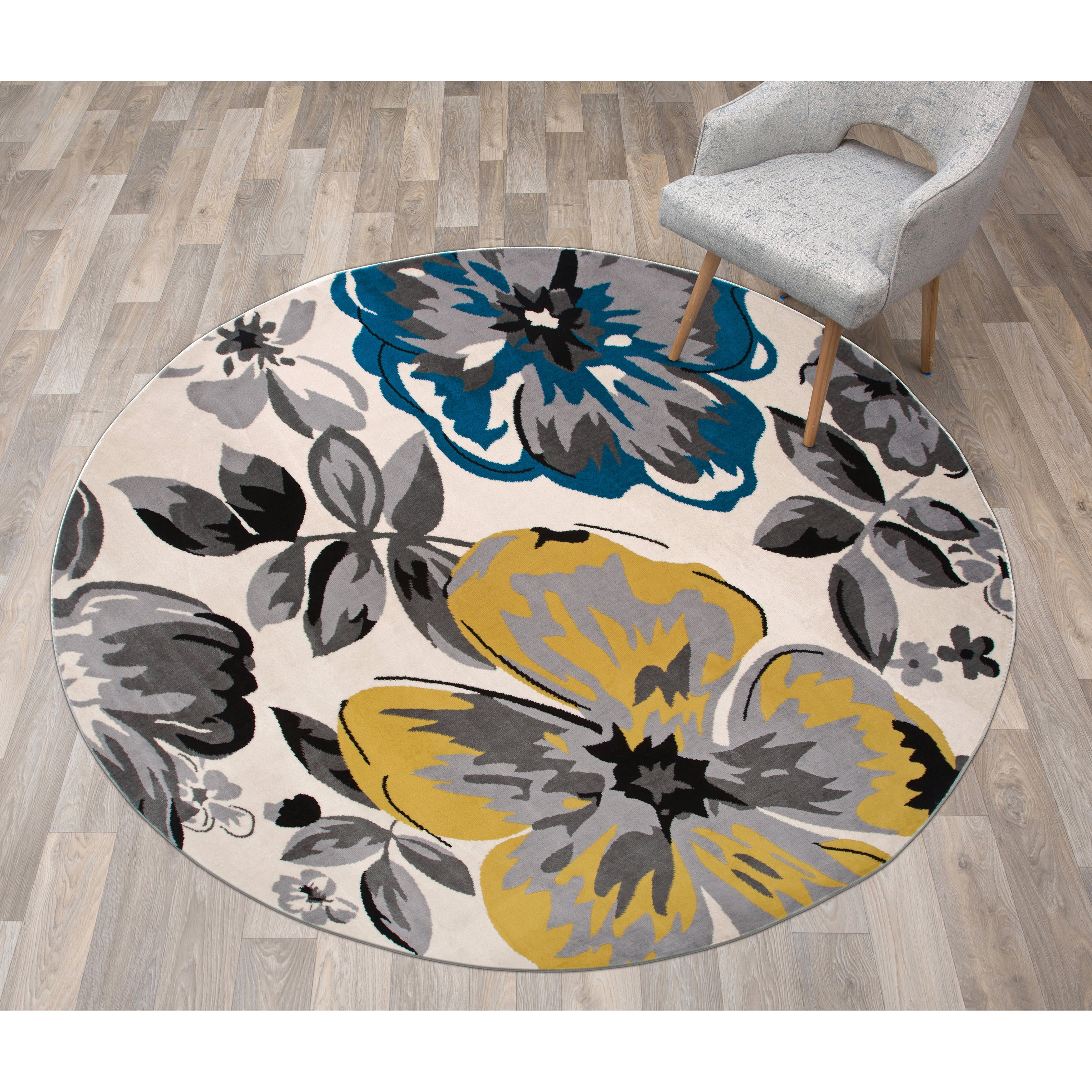 World Rug Gallery Modern Floral Design Cream 6'6" Round Rug - Walmart.com