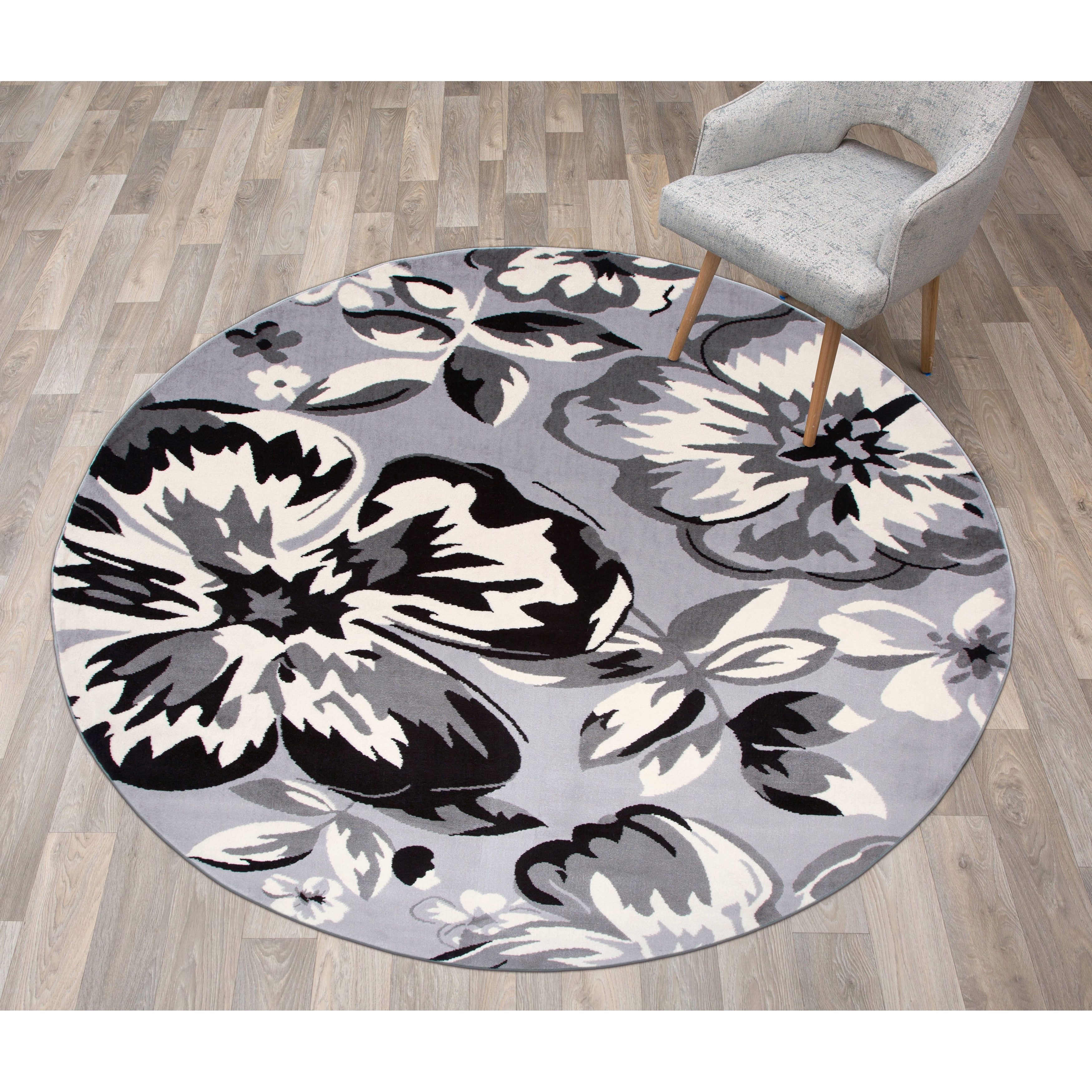 World Rug Gallery Modern Floral Design Gray 6'6" Round Rug - Walmart.com