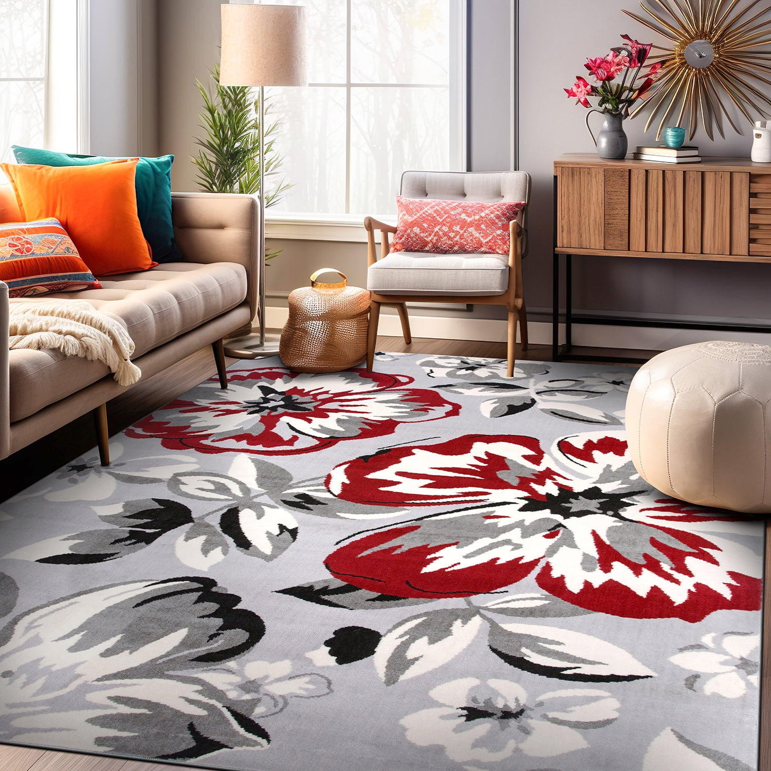 World Rug Gallery Modern Floral Design Red 3'1" x 5' Area Rug - Walmart.com