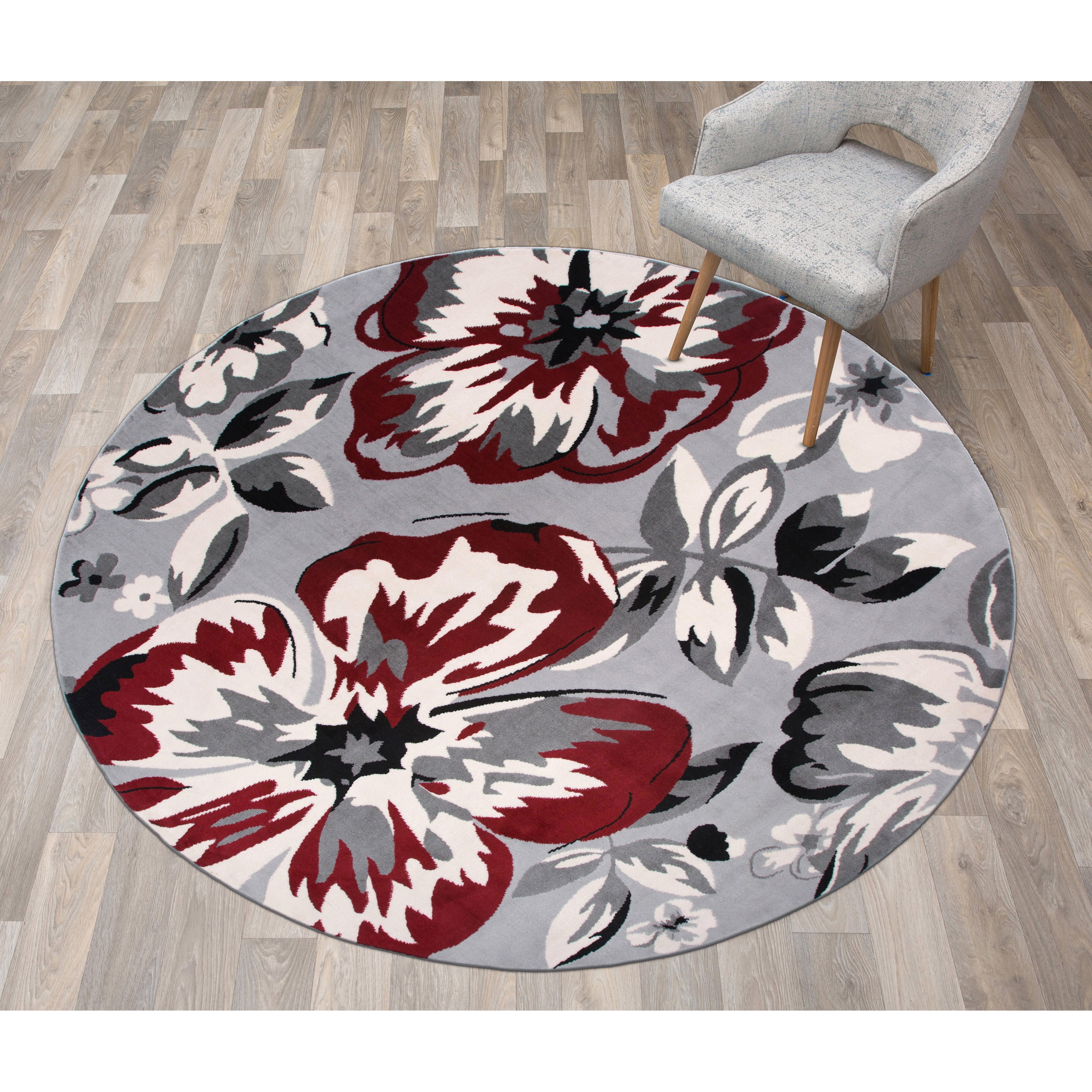 World Rug Gallery Modern Floral Design Red 6'6" Round Rug - Walmart.com