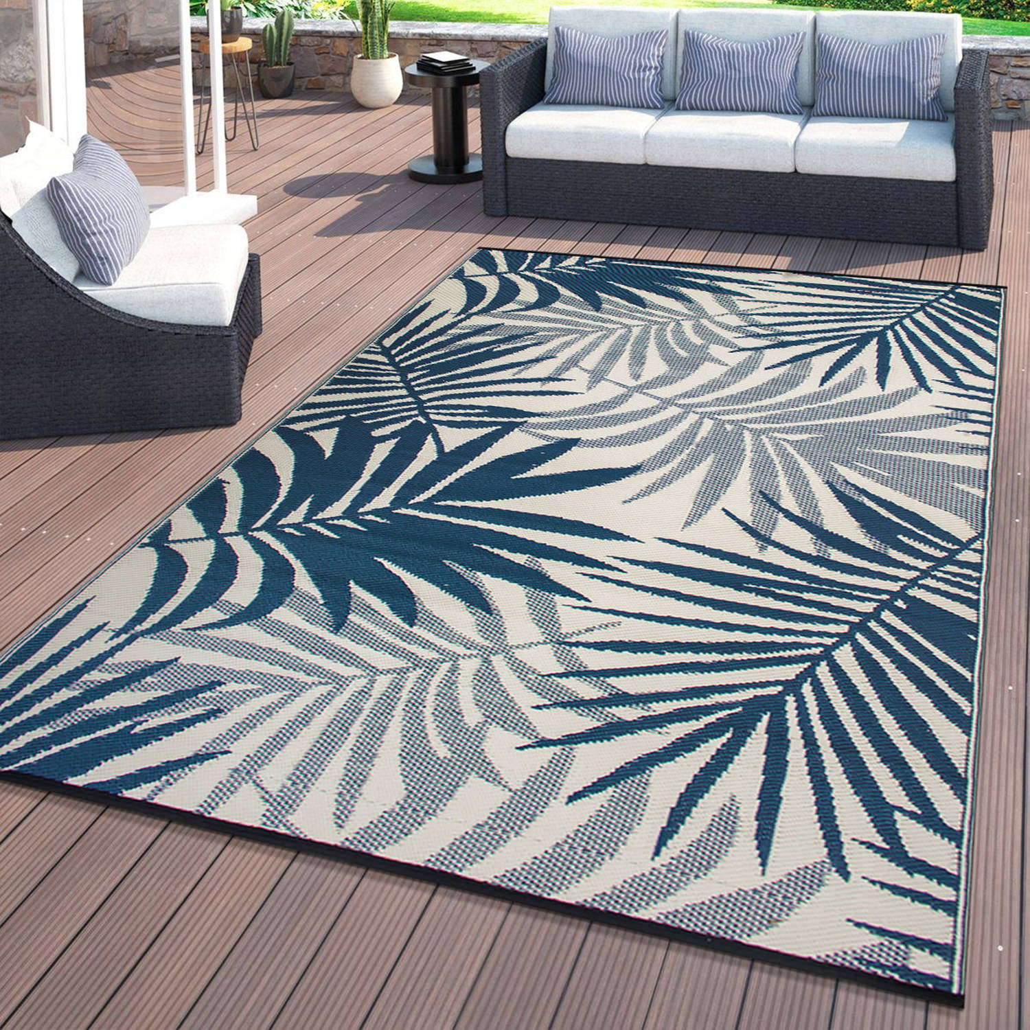 Mainstays Black Border Plastic Olefin Reversible Outdoor Rug, 5' x 7 ...