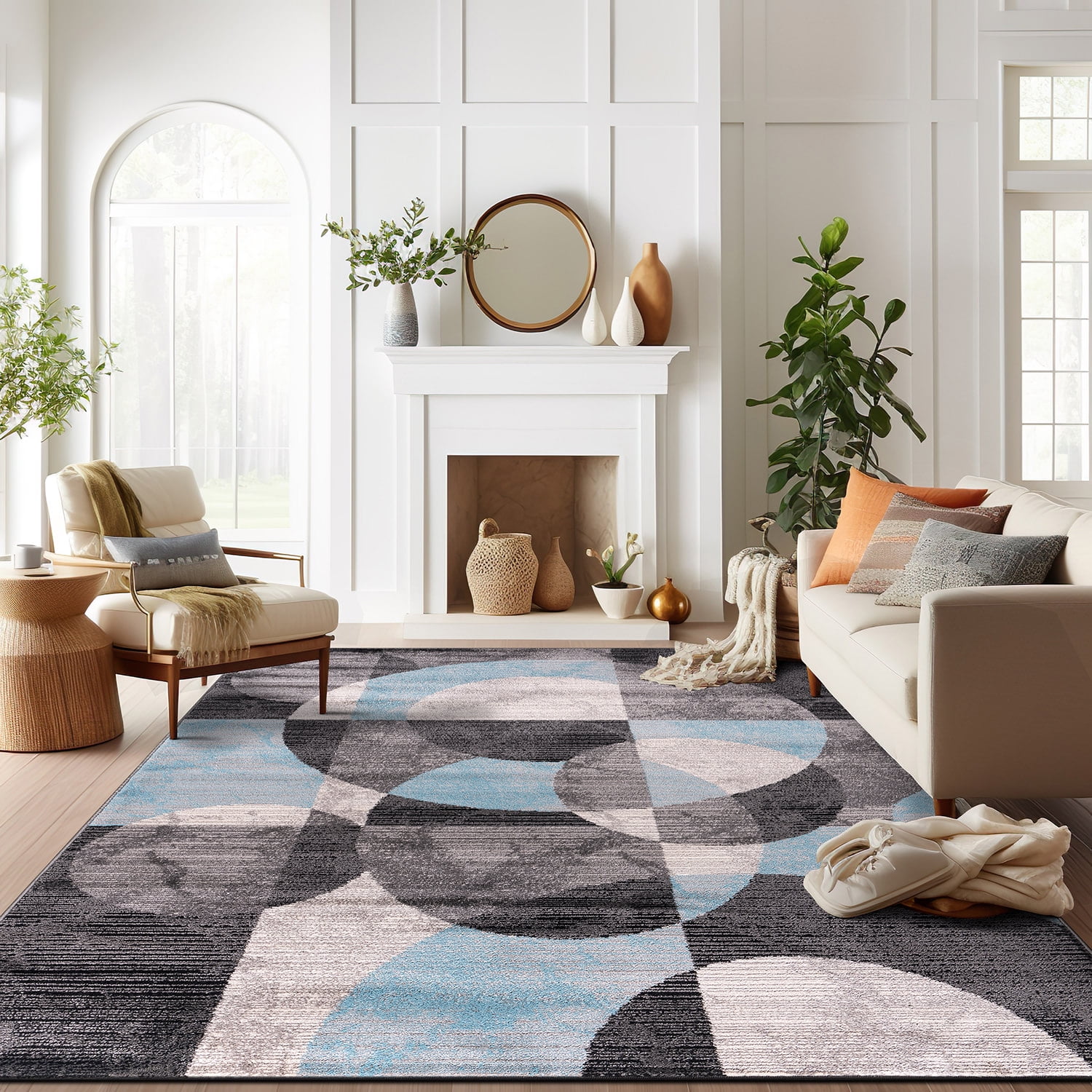 World Rug Gallery Modern Geometric Circles Design Area Rug - Blue 7'10 ...