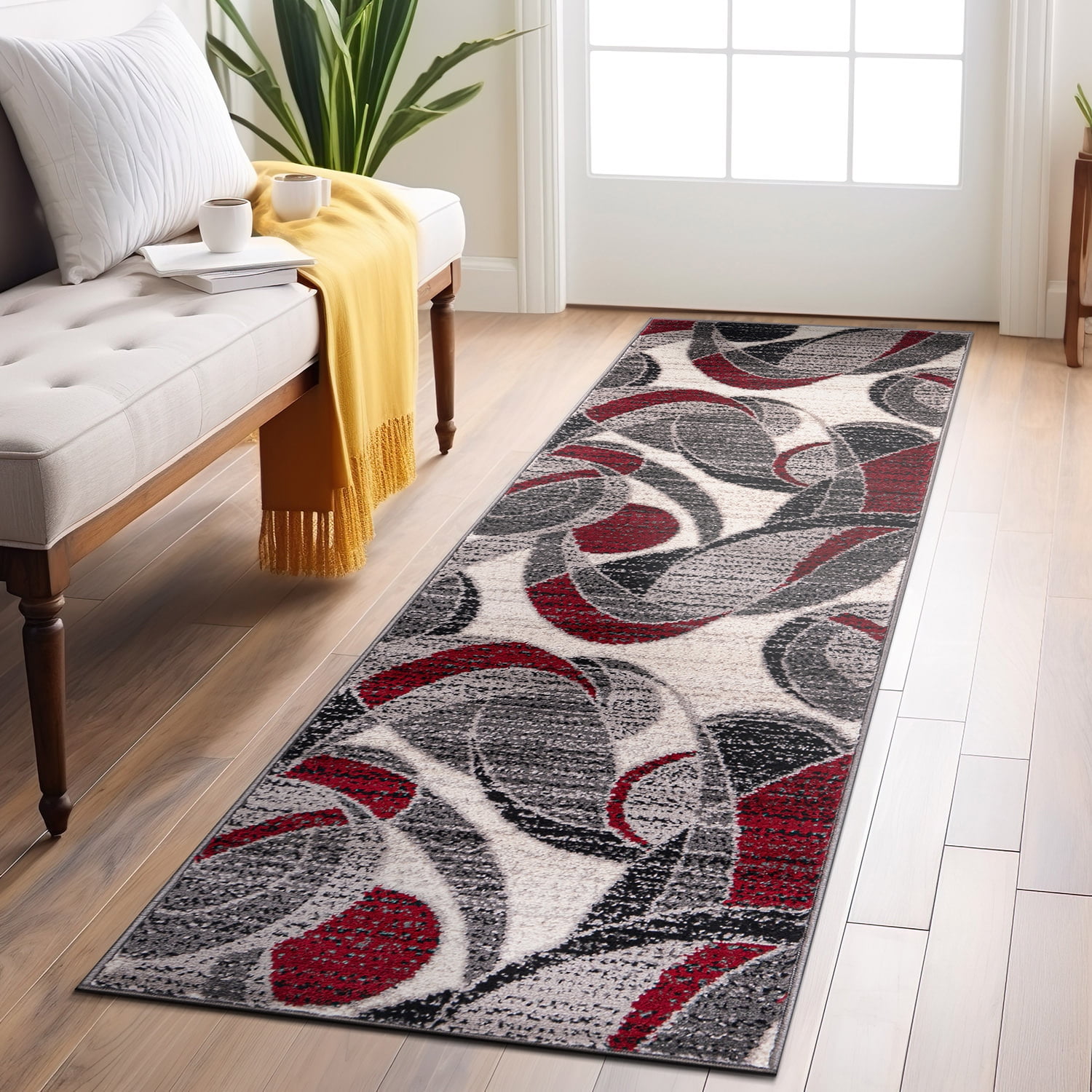 World Rug Gallery Modern Geometric Circular Harmony Area Rug - Red 2'x7 ...