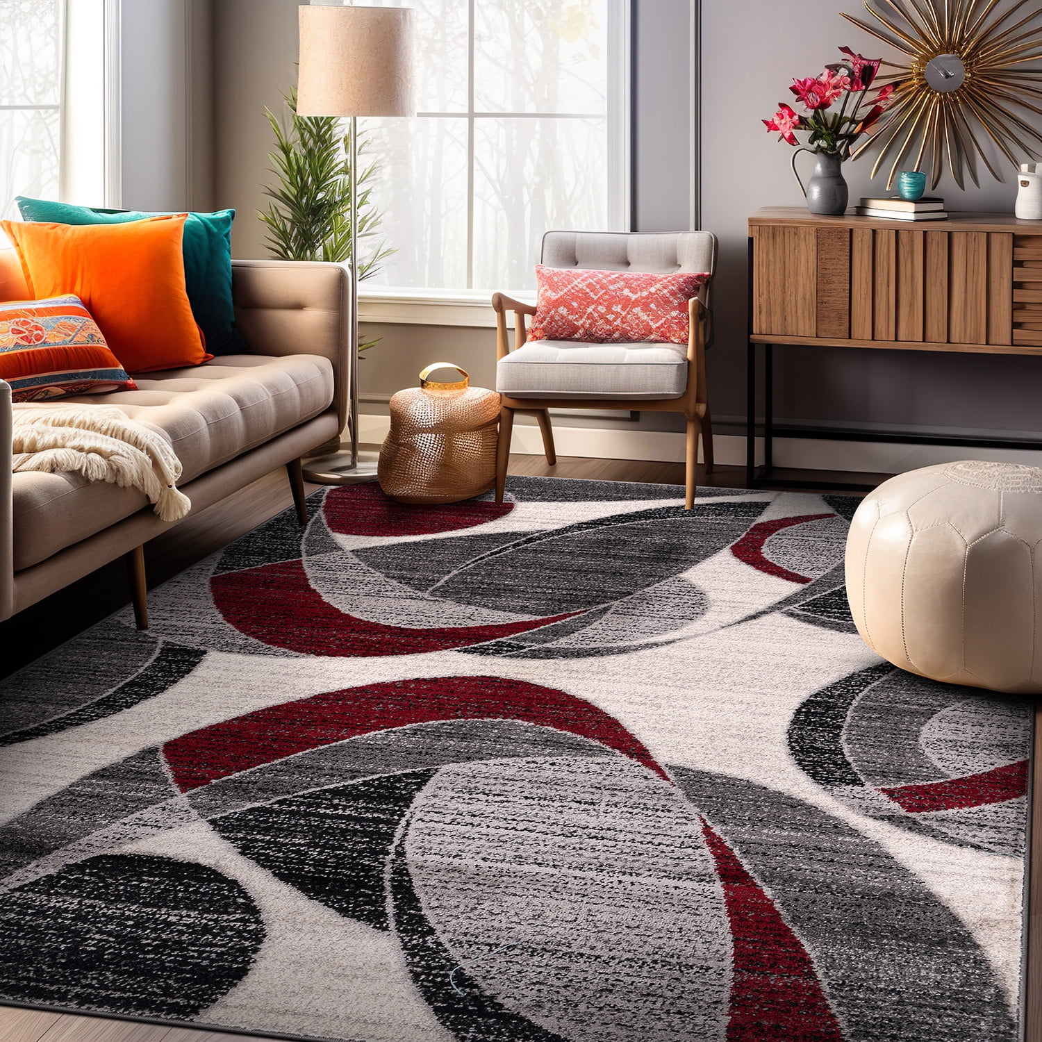 World Rug Gallery Modern Geometric Circular Harmony Area Rug - Red 7'10 ...