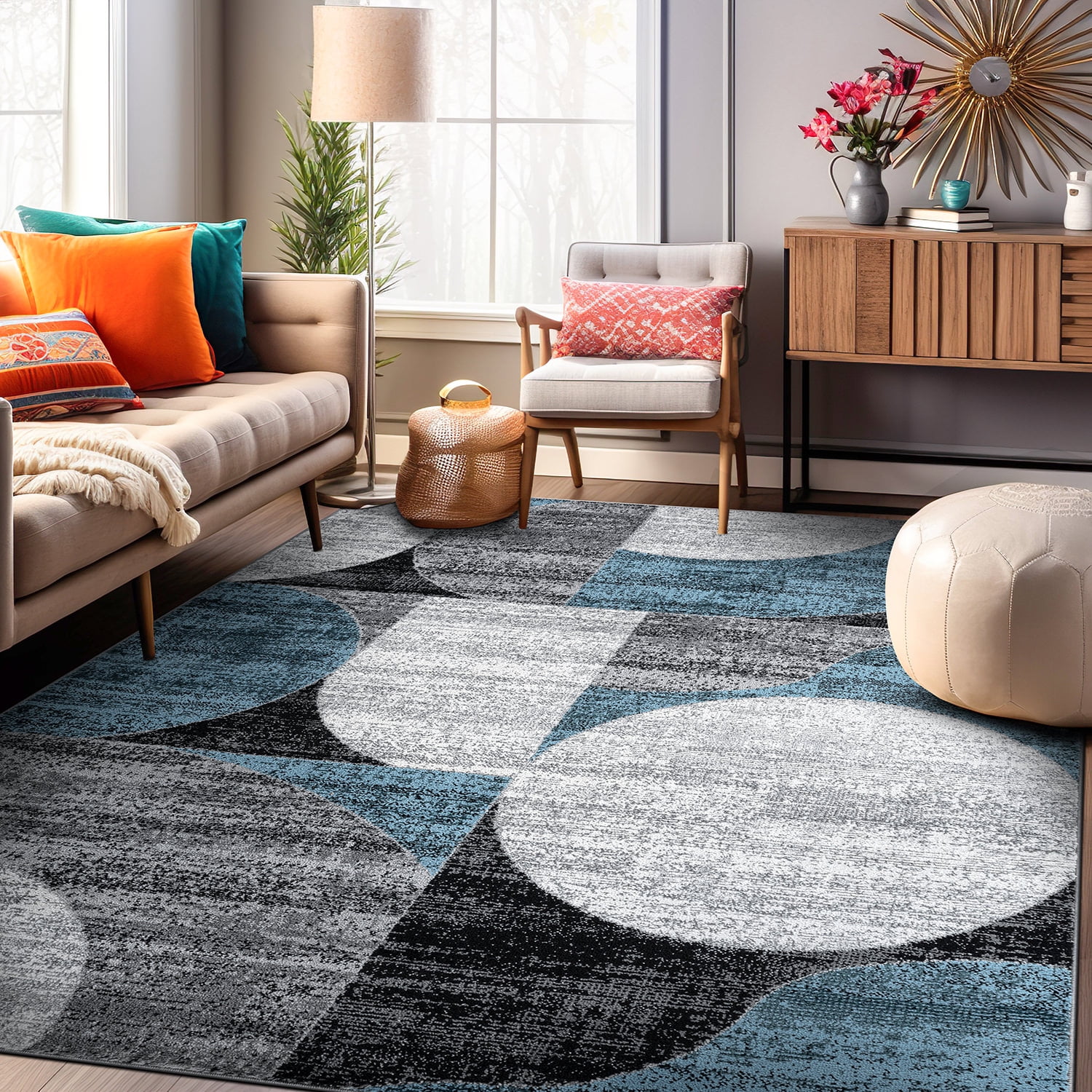 World Rug Gallery Modern Geometric Design Area Rug - BLUE 7' 10" x 10 ...