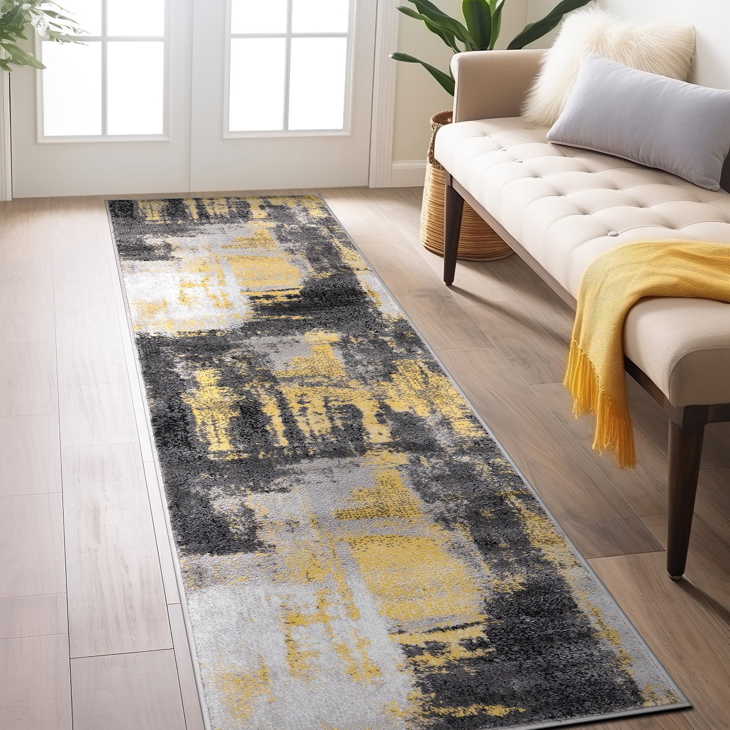 World Rug Gallery Modern Watercolor Abstract Design Area Rug - YELLOW 2 ...