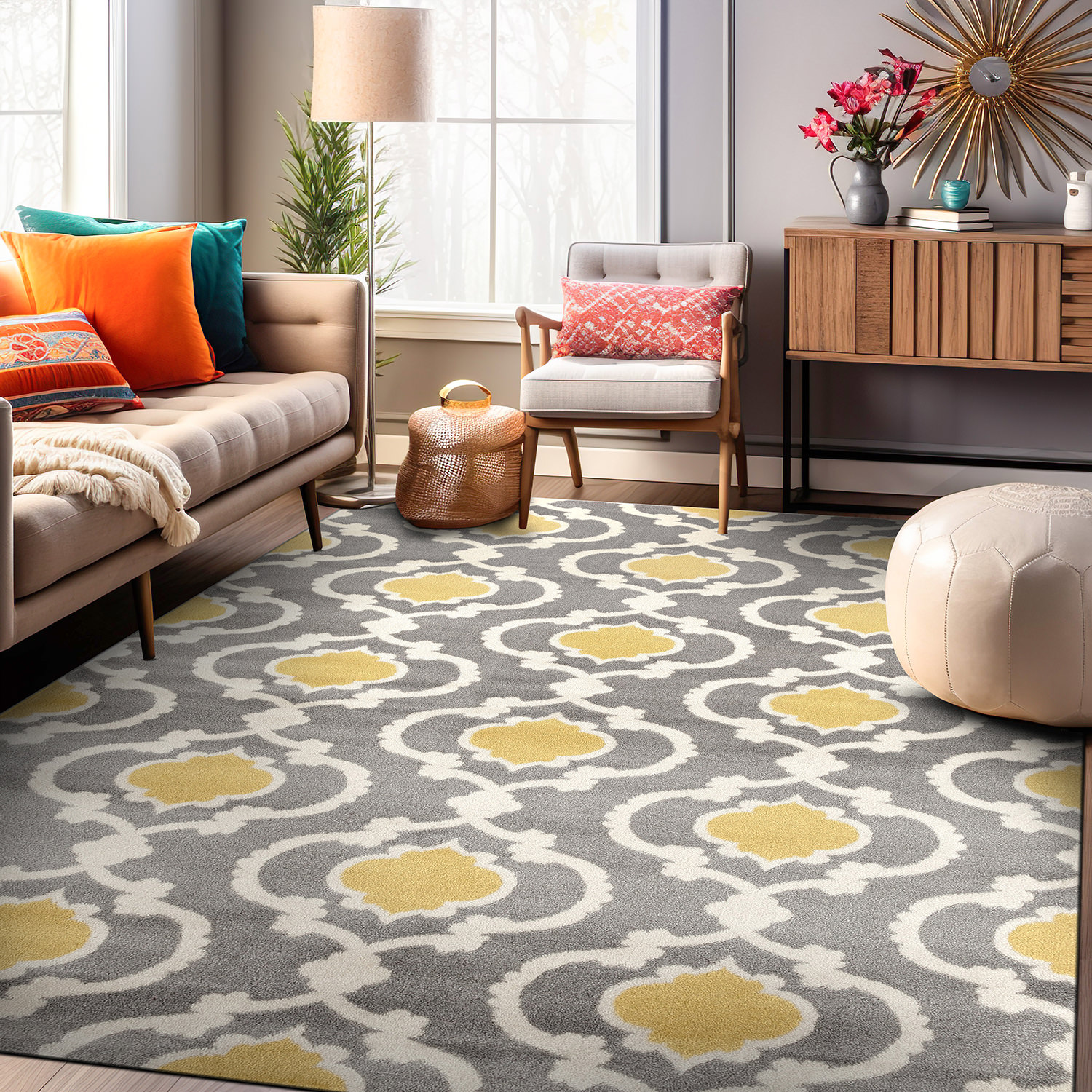 Contemporary Trellis Chain Grey/ Yellow Area Rug or Runner - Walmart.com