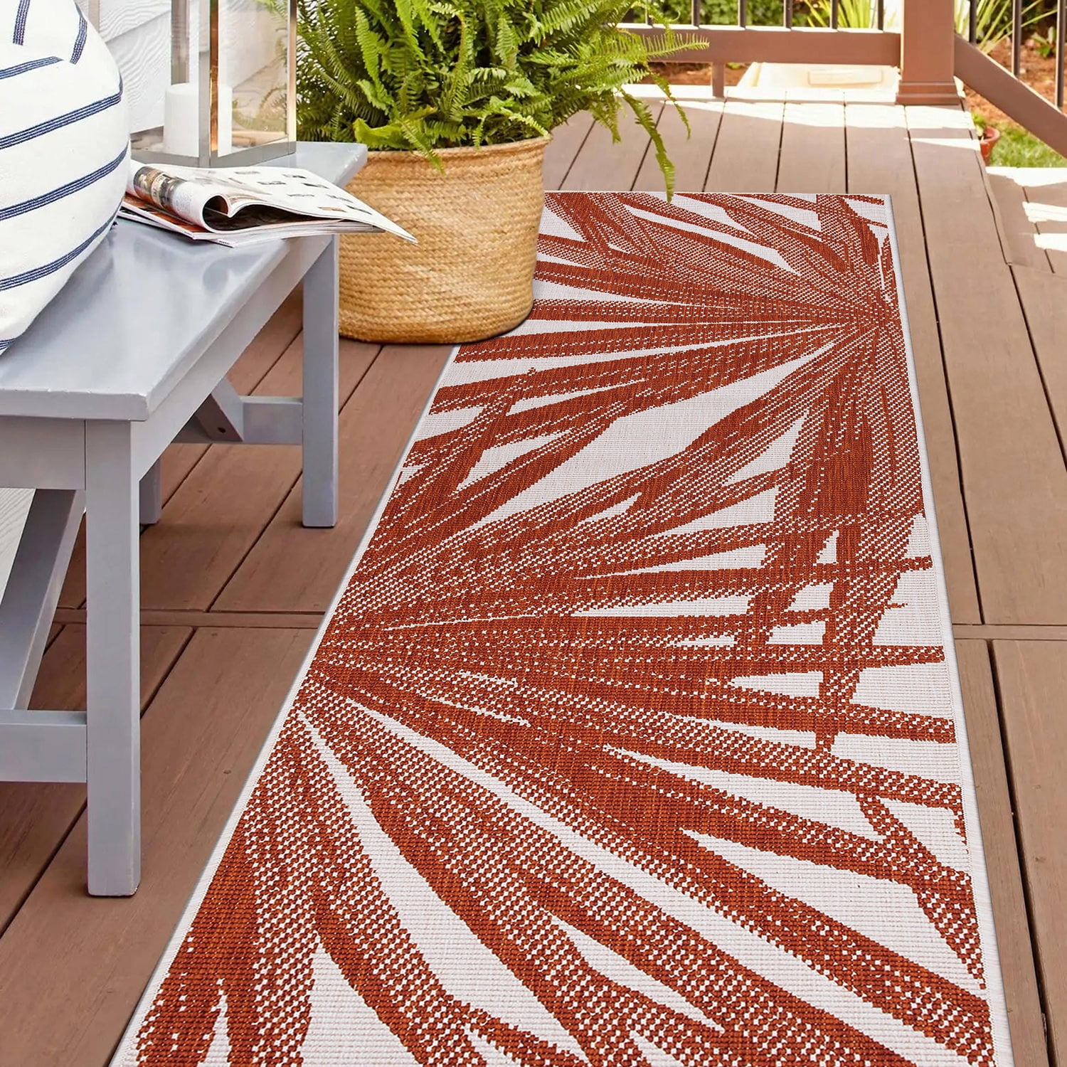 World Rug Gallery Tropical Leaves Nature Inspired Reversible Indoor ...