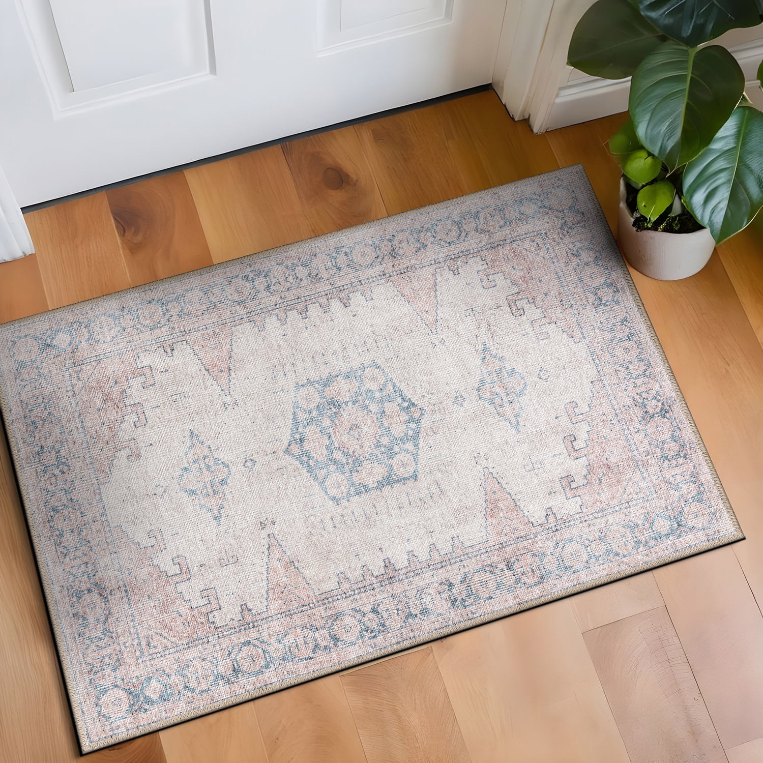 World Rug Gallery Vintage Bohemian Machine Washable Non Slip Door Mat ...