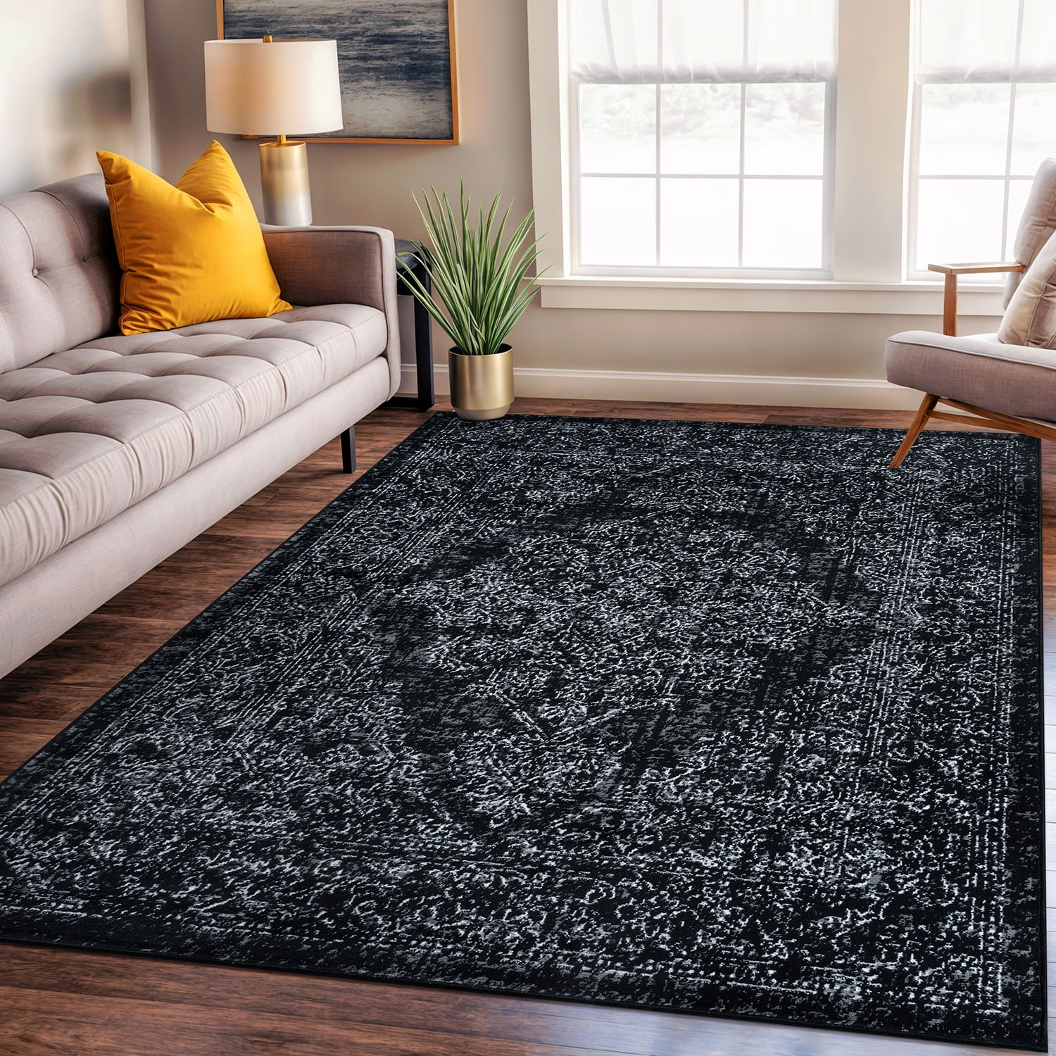 World Rug Gallery Vintage Distressed Area Rug - Black 5'x7' - Walmart.com
