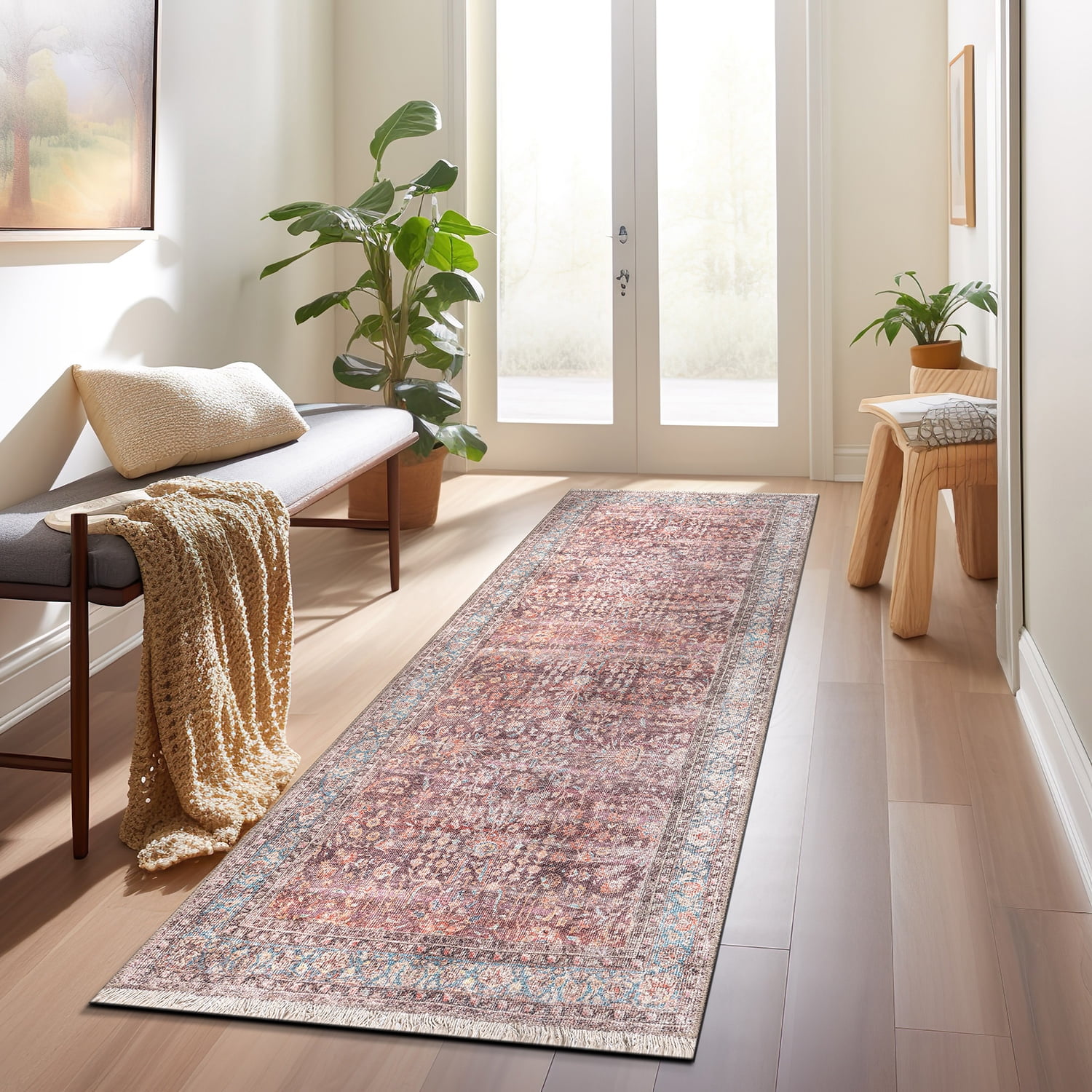 World Rug Gallery Vintage Distressed Bordered Machine Washable Area Rug ...