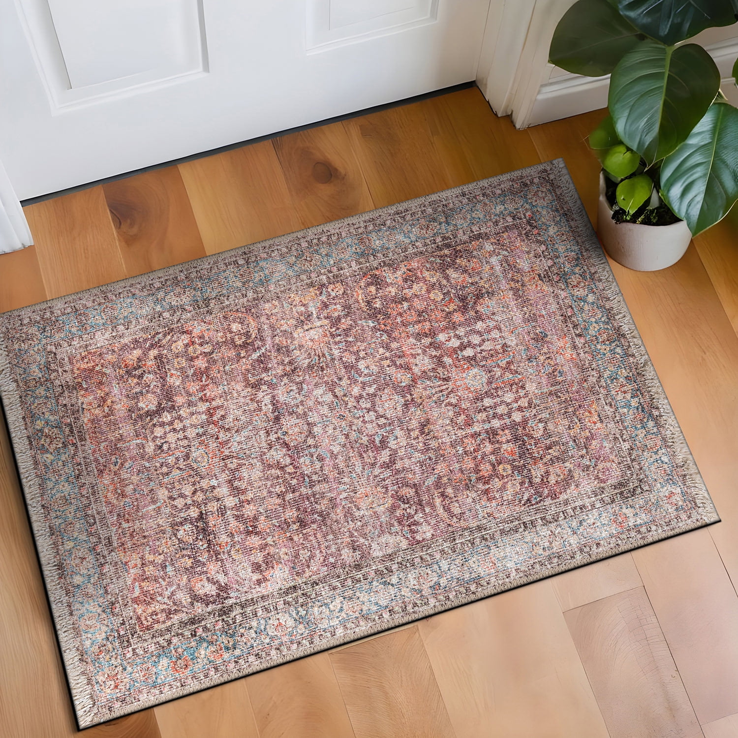World Rug Gallery Vintage Distressed Bordered Machine Washable Area Rug ...