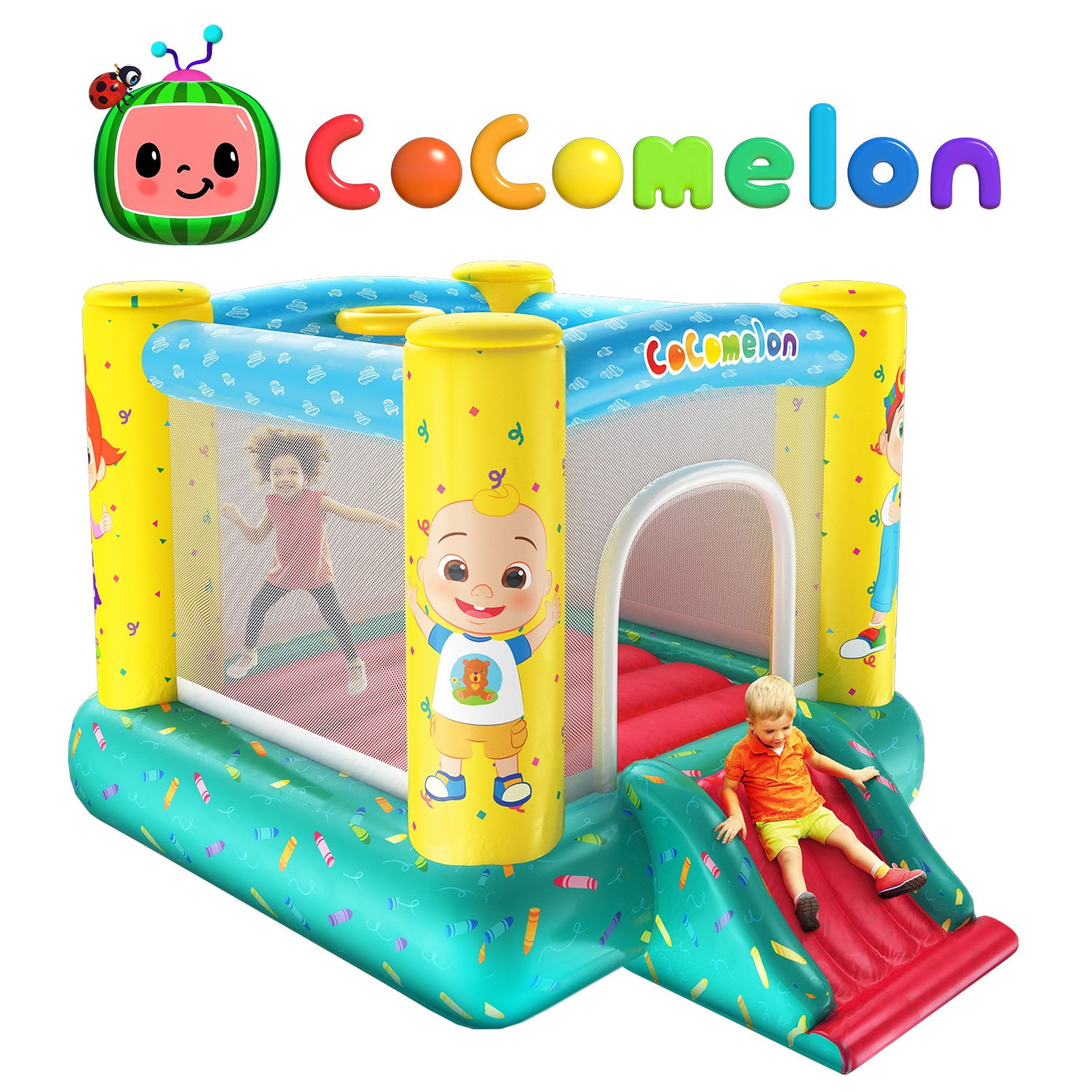 World Tech Toys Moonbug Cocomelon Inflatable Bouncer with Slider, 8.2 ...