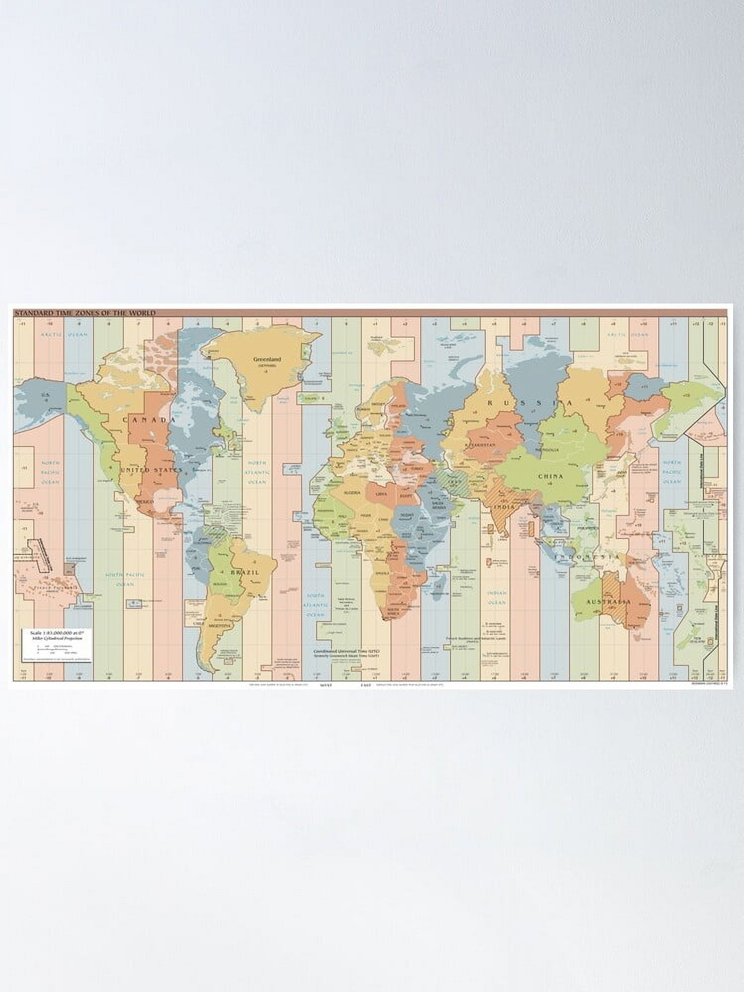 World Time Zone Map Poster - Walmart.com