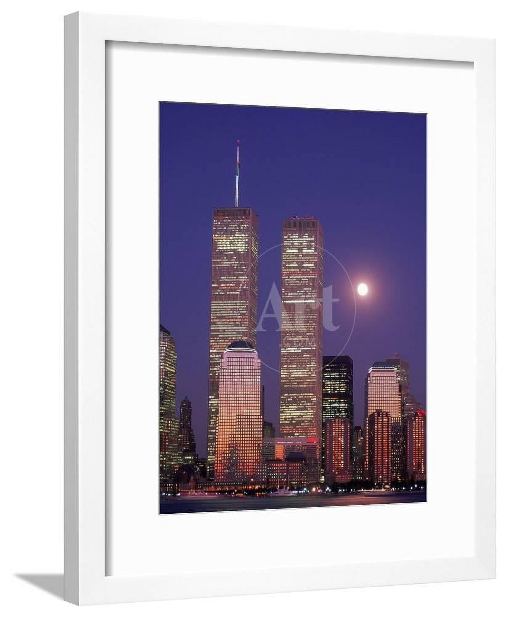 World Trade Center and Moon, NYC, Scenic World Culture Framed Art Print ...