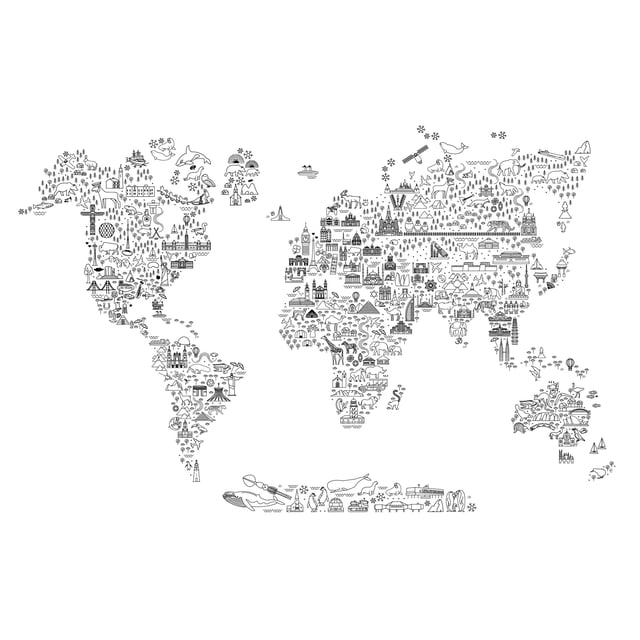 World Travel Landmark Line Icons Map for Kids Bedroom Education Extra ...