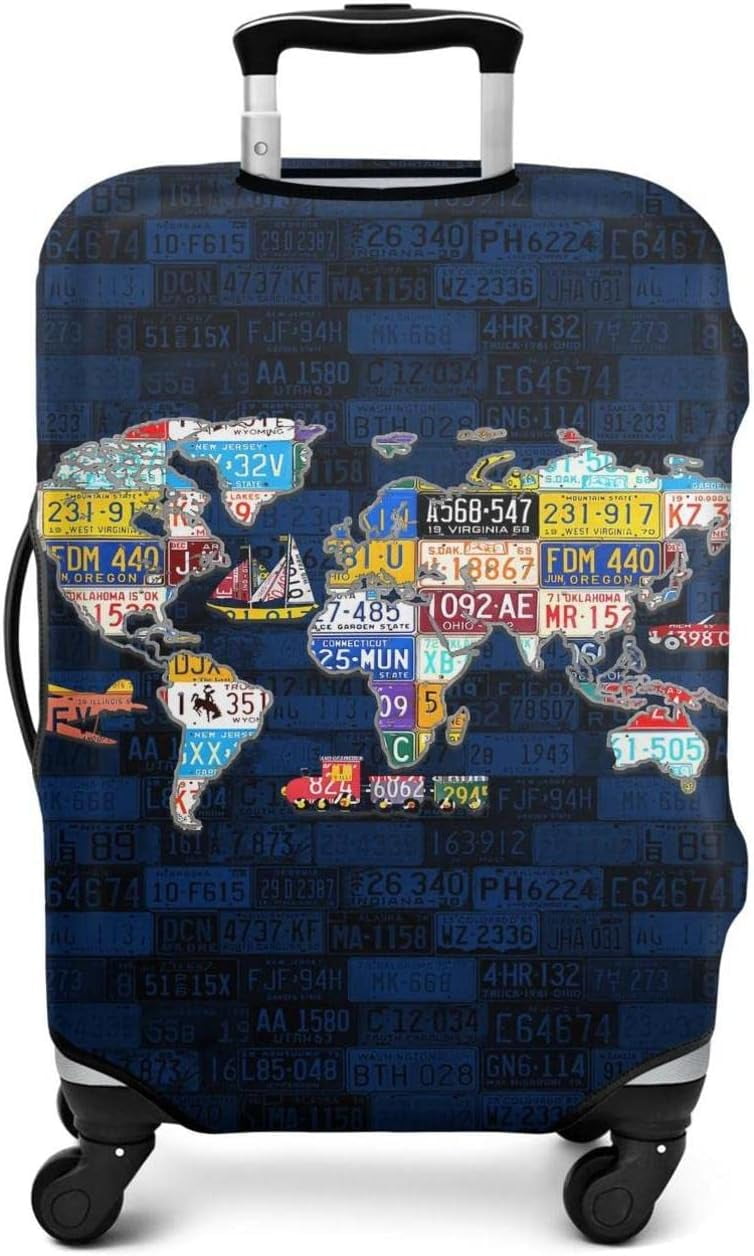 World Travel License Plate Map Luggage Cover Suitcase Protector Spandex ...