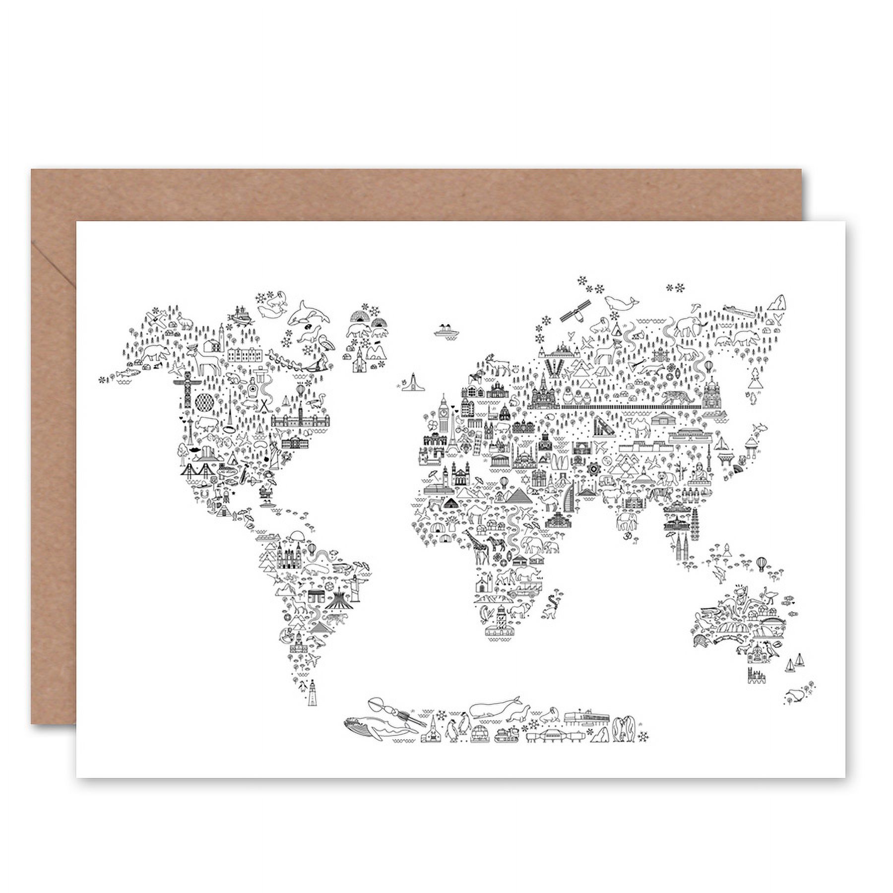 World Travel Map Farewell Bon Voyage Sealed Greeting Card Plus Envelope ...