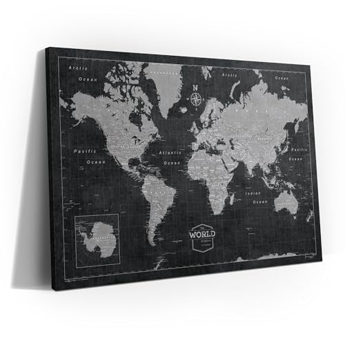 World Travel Map with Pins Modern Slate Style Push Pin Travel Map Cork ...