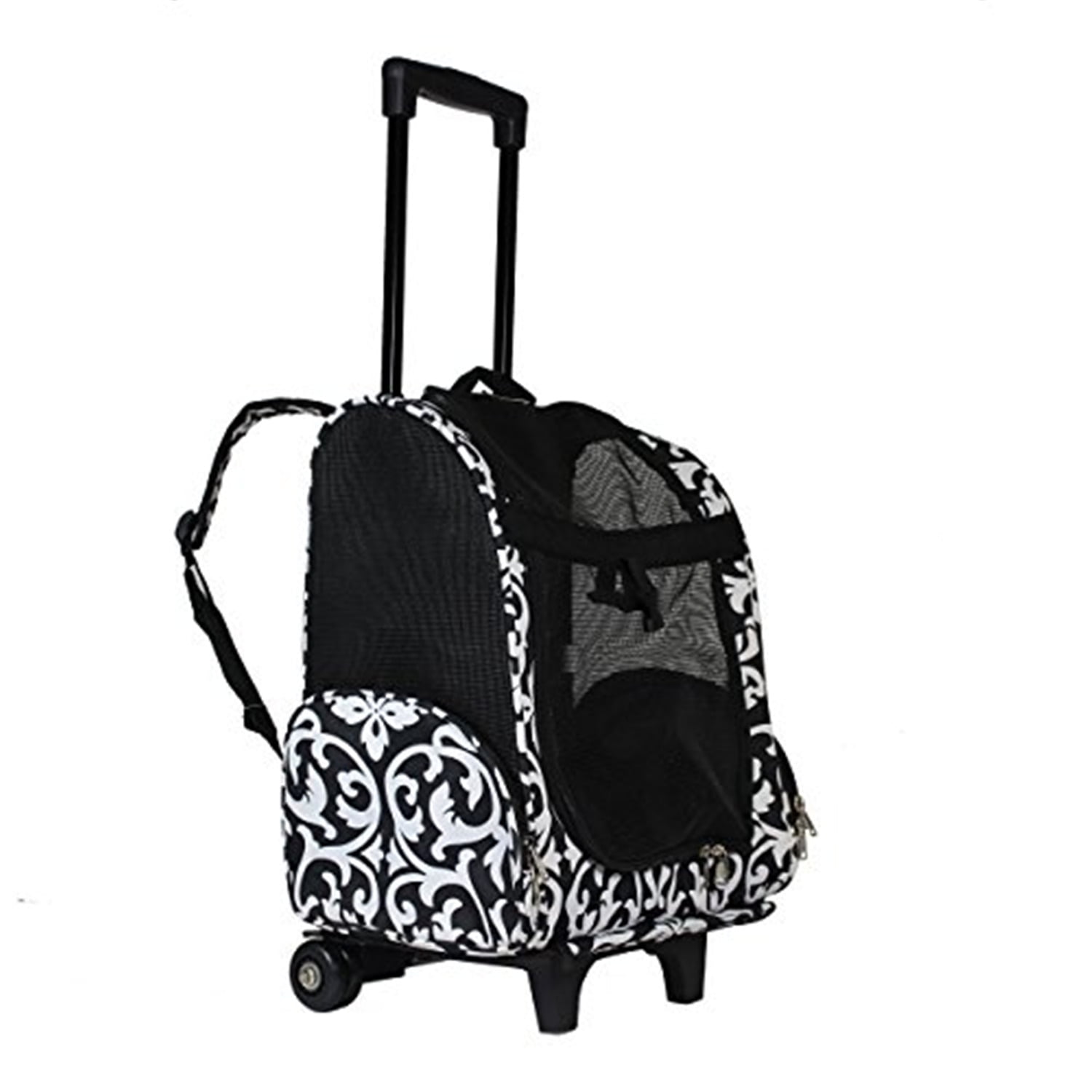 World Traveler 18-inch Rolling Pet Carrier Backpack - Black Trim Damask ...