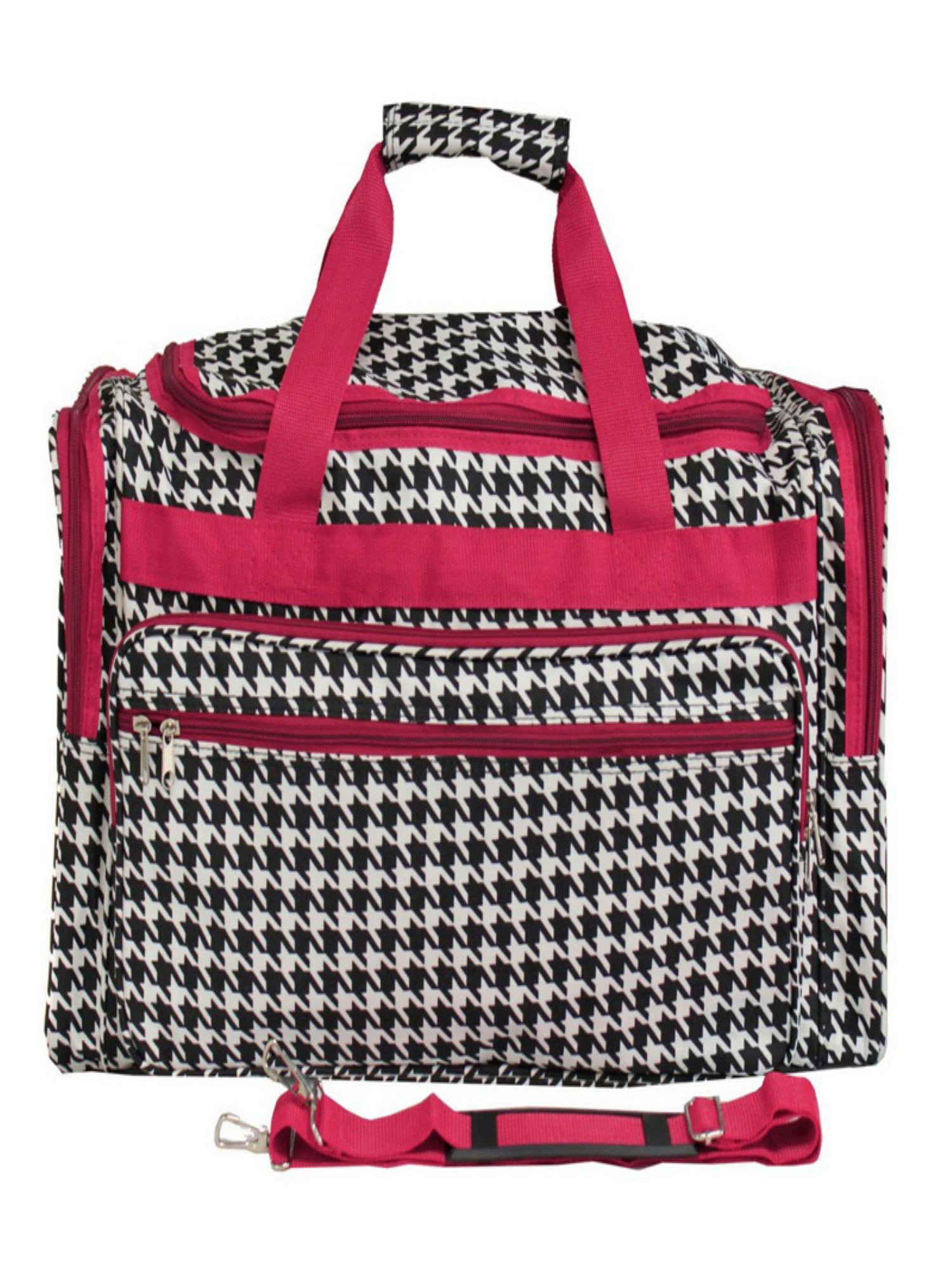World Traveler 22-inch Travel Duffel Bag - Fuchsia Trim Houndstooth ...