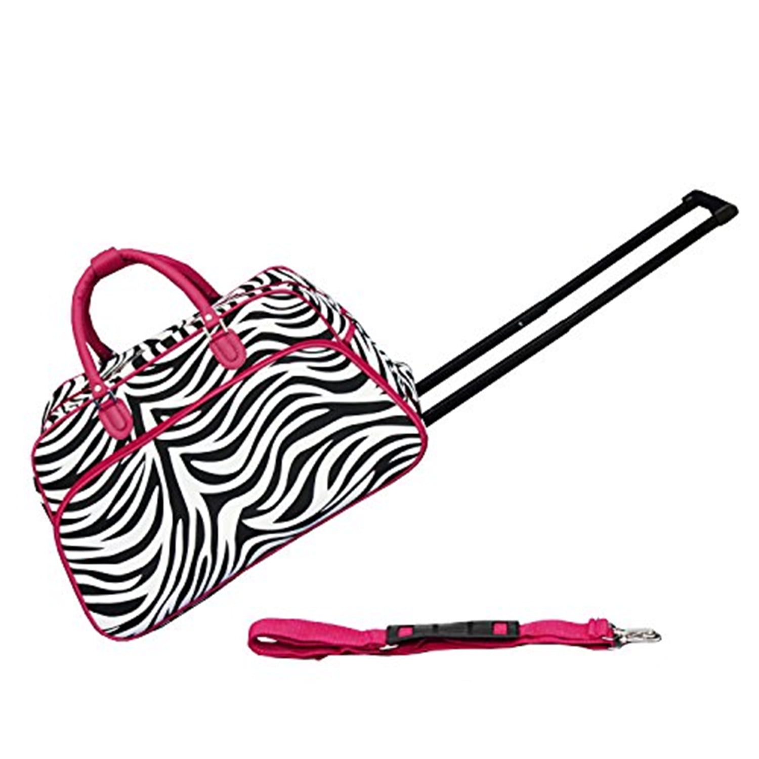 World Traveler Zebra 21-Inch Carry-On Rolling Duffel Bag - Pink Trim ...