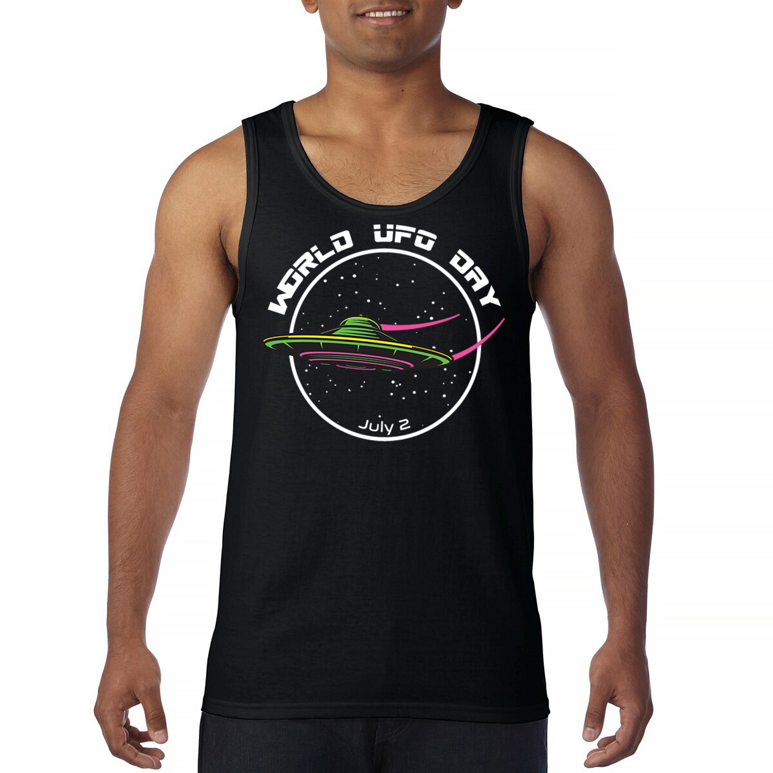 World UFO Day Flying Saucer Tank Top Funny Aliens Space UFO Hunter Area ...