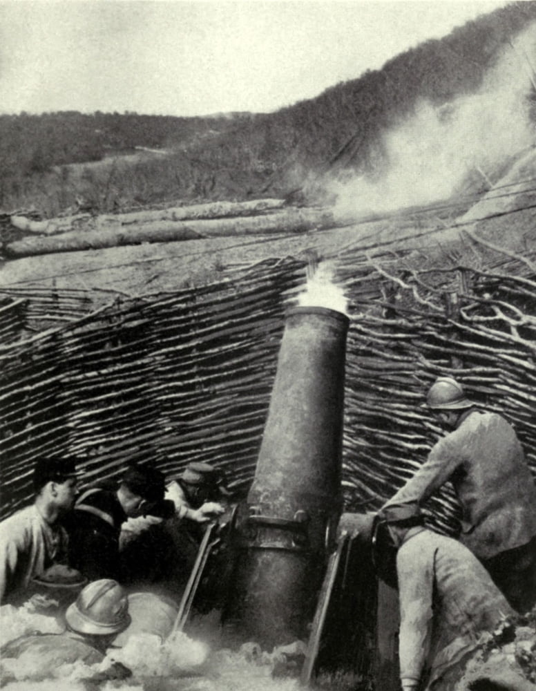 World War 1 Battle Of Verdun. French Mortar Firing An Eleven Hundred ...