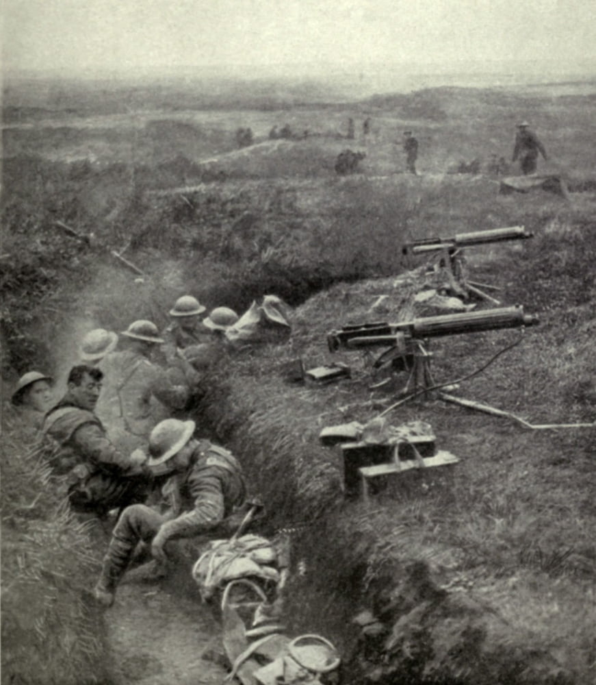 World War 1. British Soldiers With Their Machine-Guns In A Captured ...