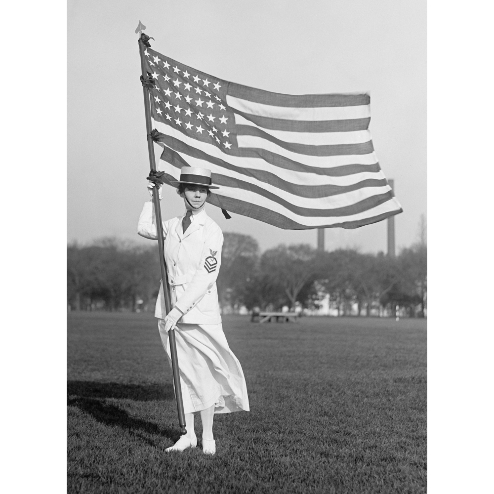 World War 1 Era Us Navy Yeoman In White Summer Dress Holding American ...