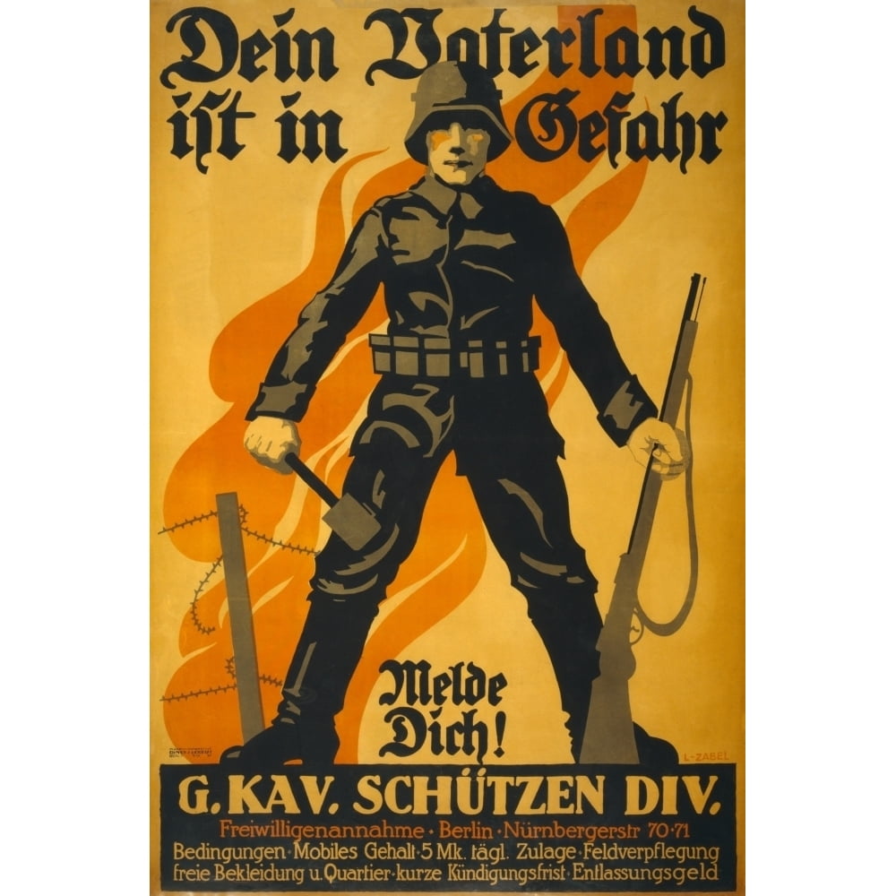 World War 1. German Recruiting Poster Depicting A German Soldier ...