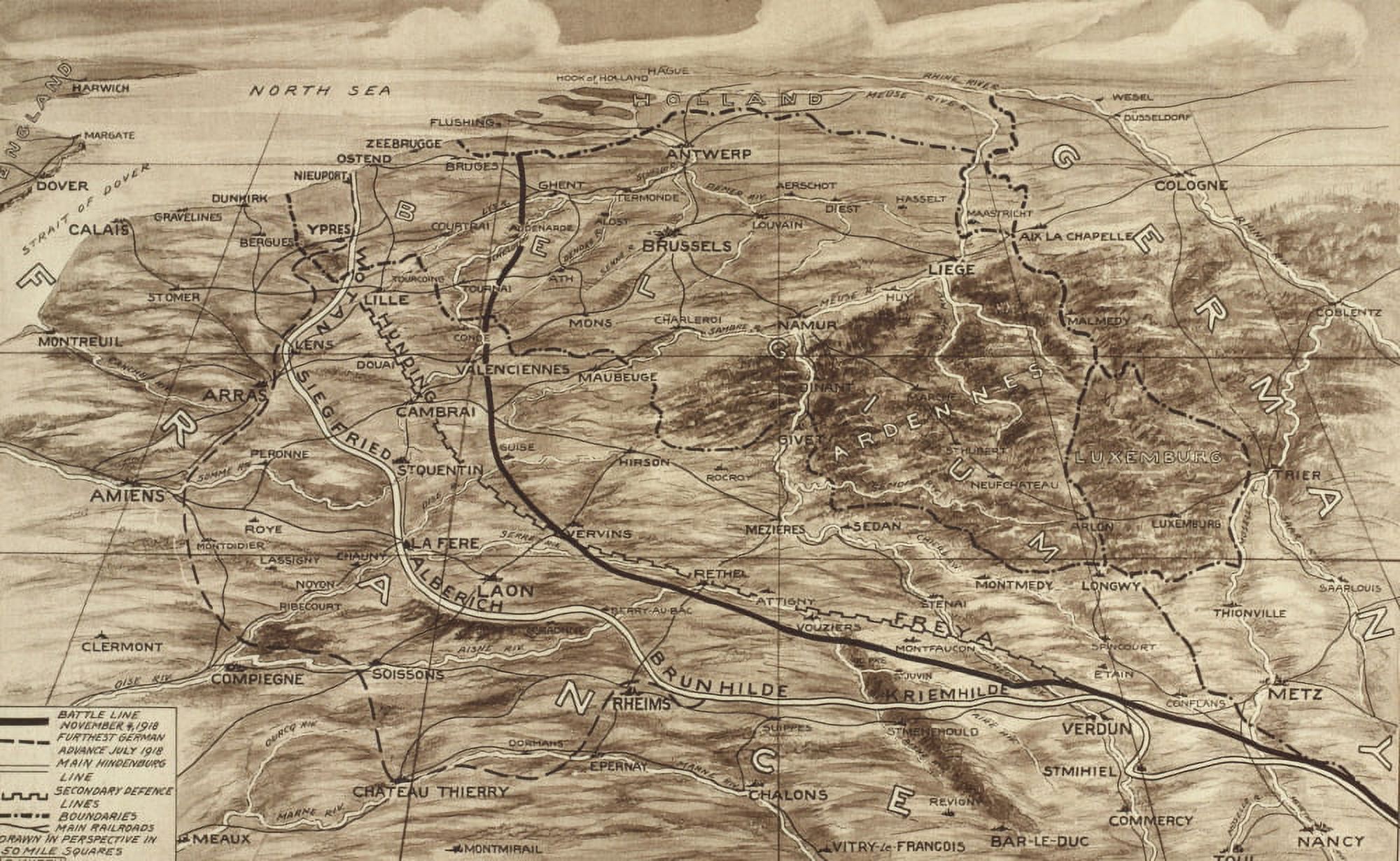 World War 1. Map Of The Western Front Showing The Position Of The ...