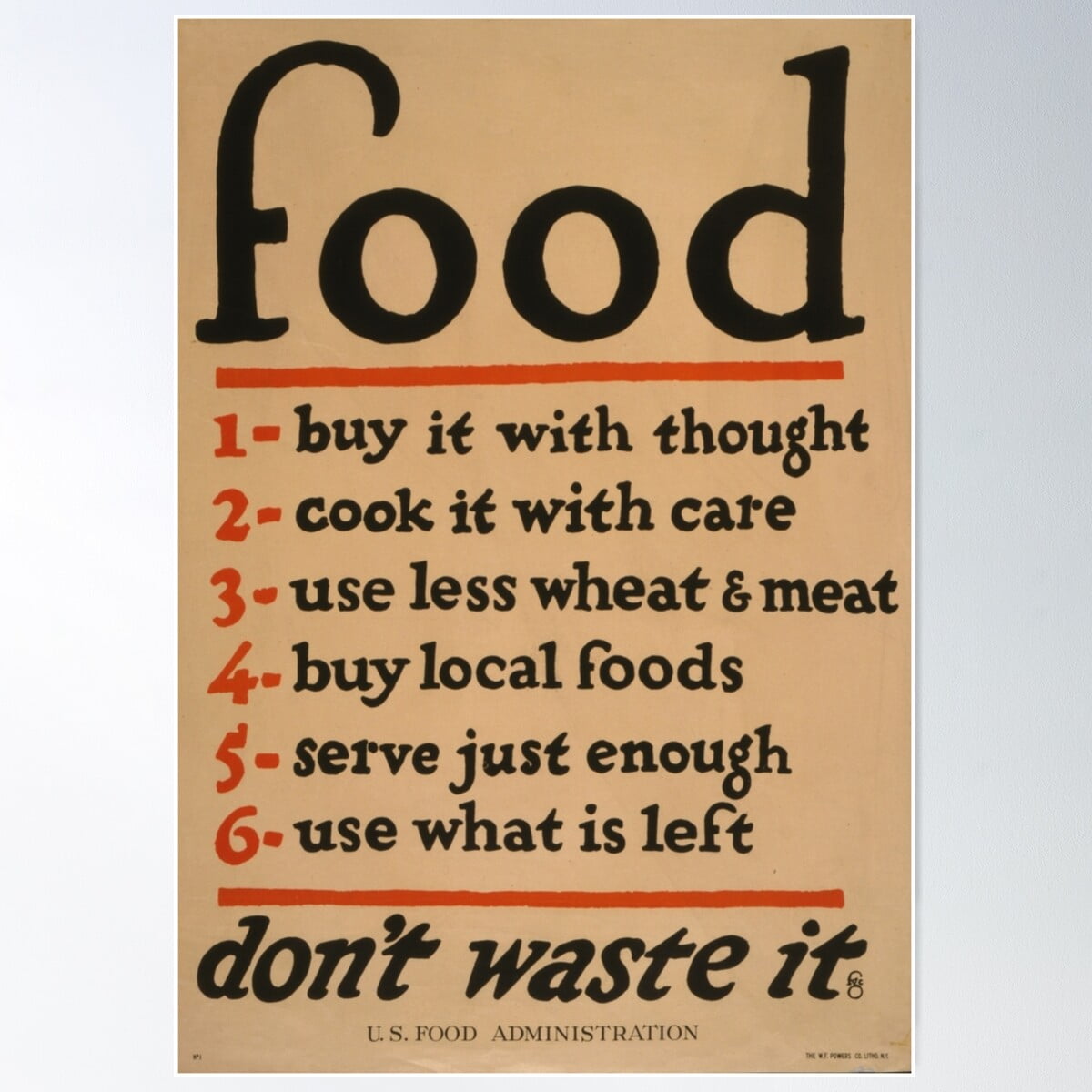 World War 1 Propaganda Food Don'T Waste It Poster Wall Art, Modern Wall ...