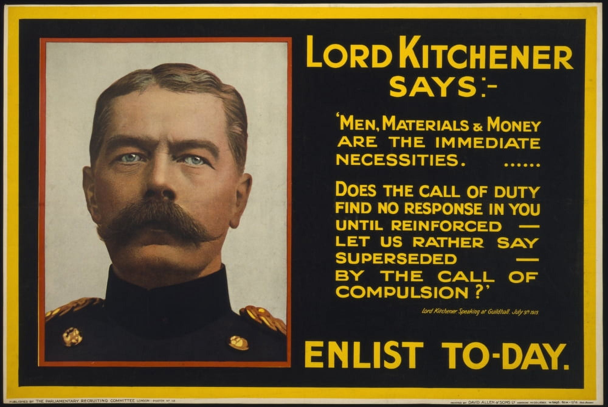 World War 1. Recruiting Poster Showing British War Minister History (24 ...