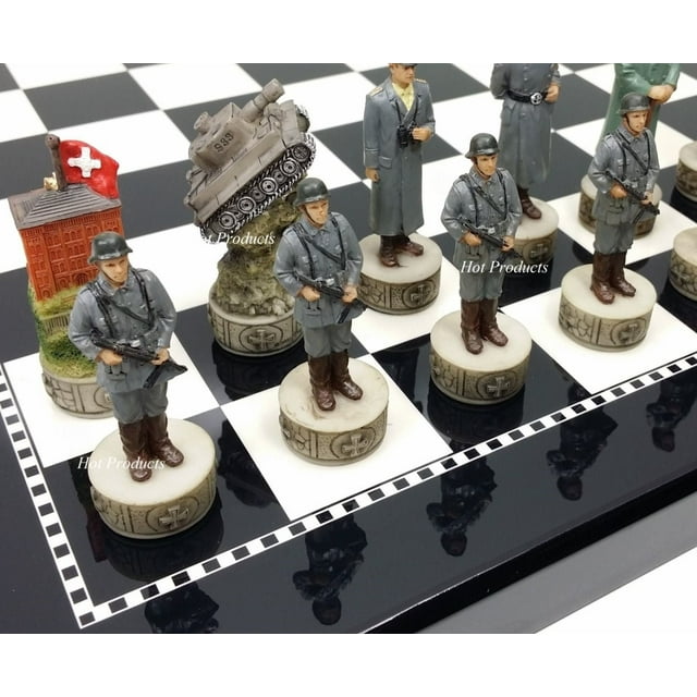 World War 2 US GERMANY Chess Set W/ 15" BLACK & WHITE GLOSS BOARD WW2 ...