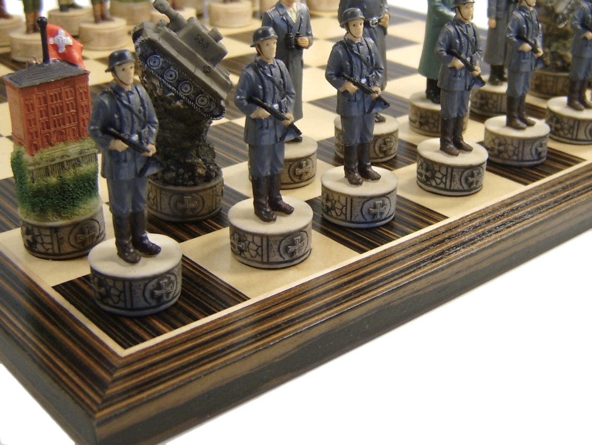 World War 2 US vs GERMANY Chess Set W/ Ebony Black Maple 14" Wood Board ...